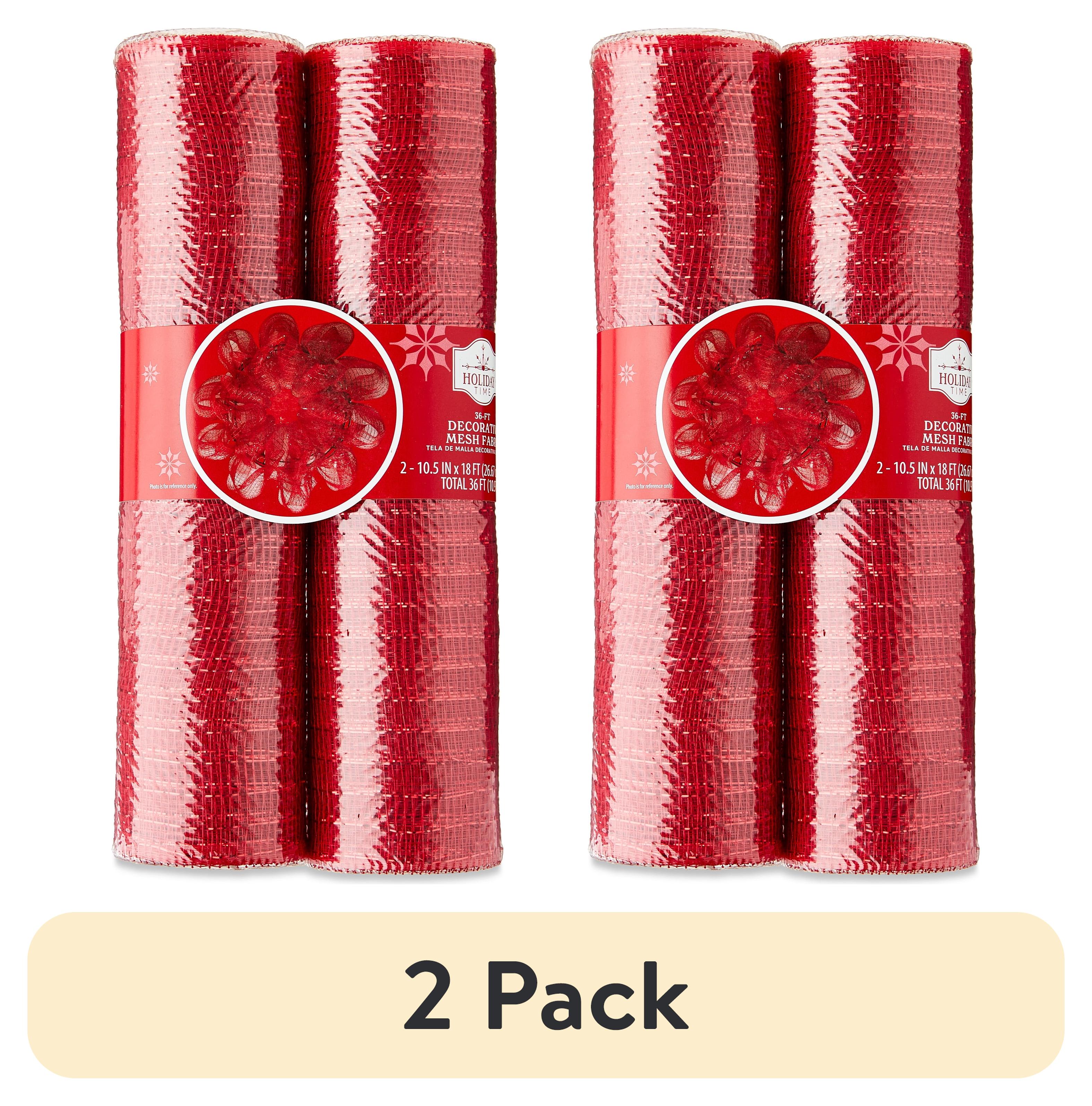 (2 pack) Christmas 2-Pack Red Mesh Ribbon Rolls, 10.5", by Holiday Time ...
