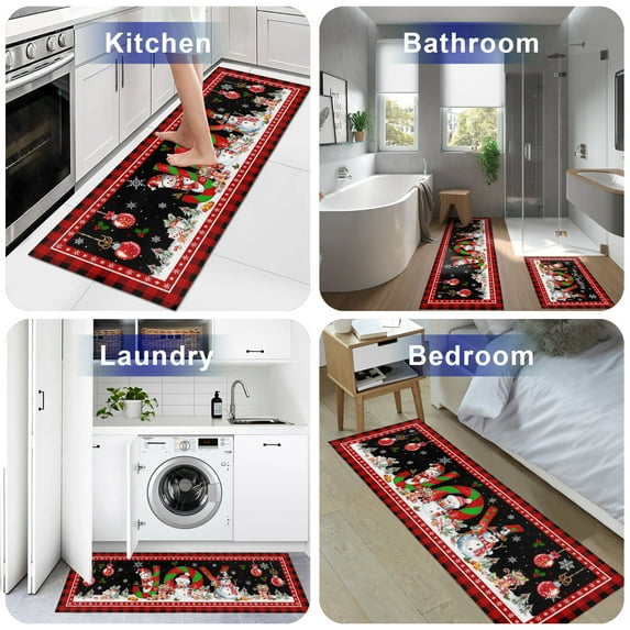 Christmas 2 Pieces Non-Slip Kitchen Mat Set Joy Xmas Tree Snowman ...