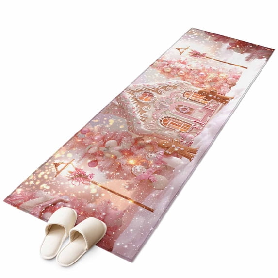 Christmas 2'x6' Runner Rug, Pink Xmas Farmhouse Snowflake Tree Washable ...