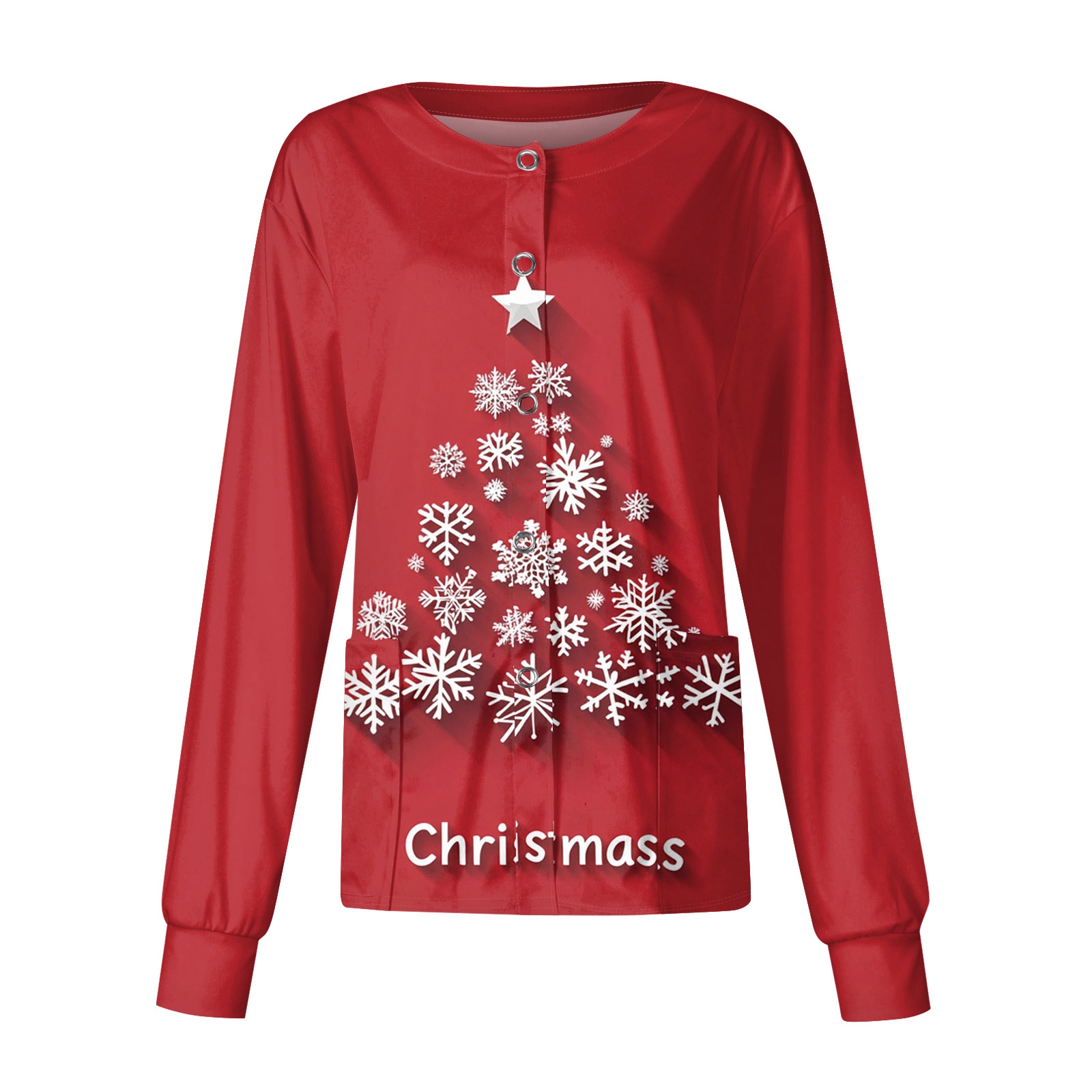 Christmas 2026 Black Scrubs Sets for Women Cute Snowflake Print Snap ...