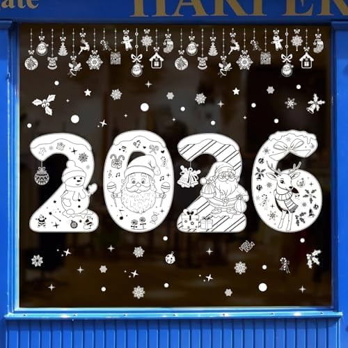 Christmas 2026 Cute Number Window Clings for Glass Windows,5 Sheets ...