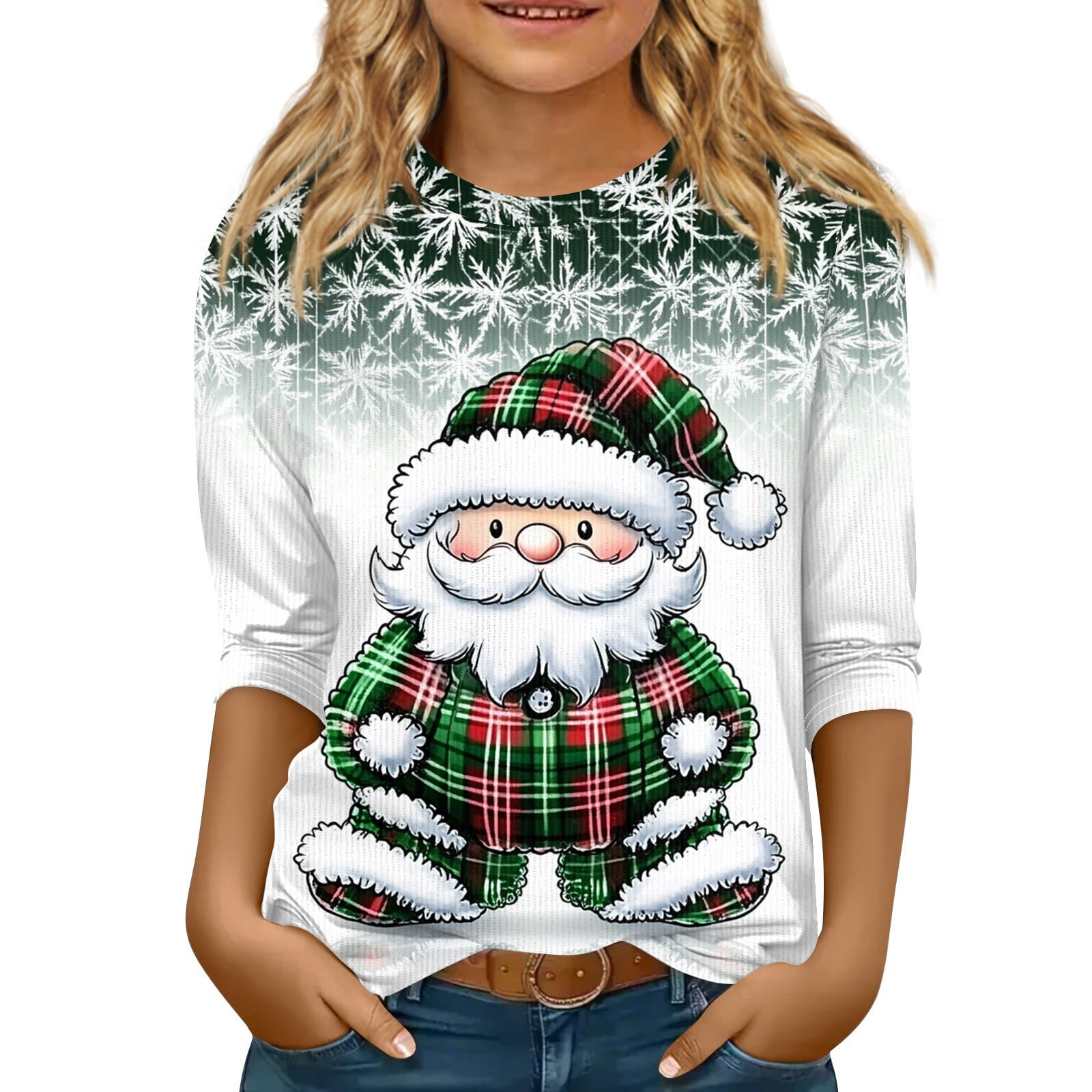 Christmas 3/4 Sleeve Shirts for Girls Fall Cute 3D Christmas Snowflake ...
