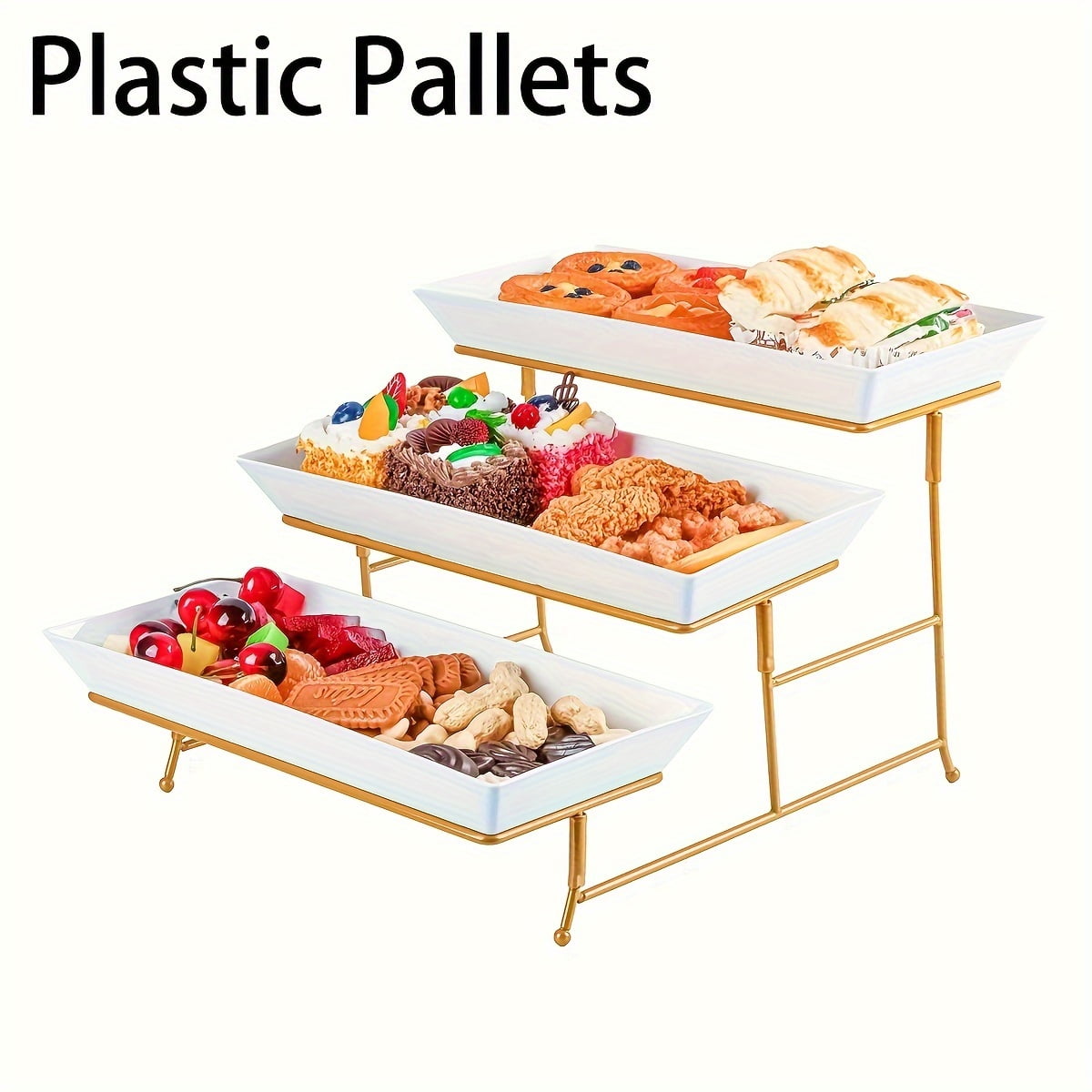 Christmas 3-Tier Dessert Stand, Foldable Metal Rack with Plastic Trays ...