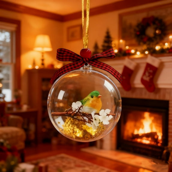 Christmas 3D Bird Ball Ornament - Transparent Acrylic Ball Hanging ...
