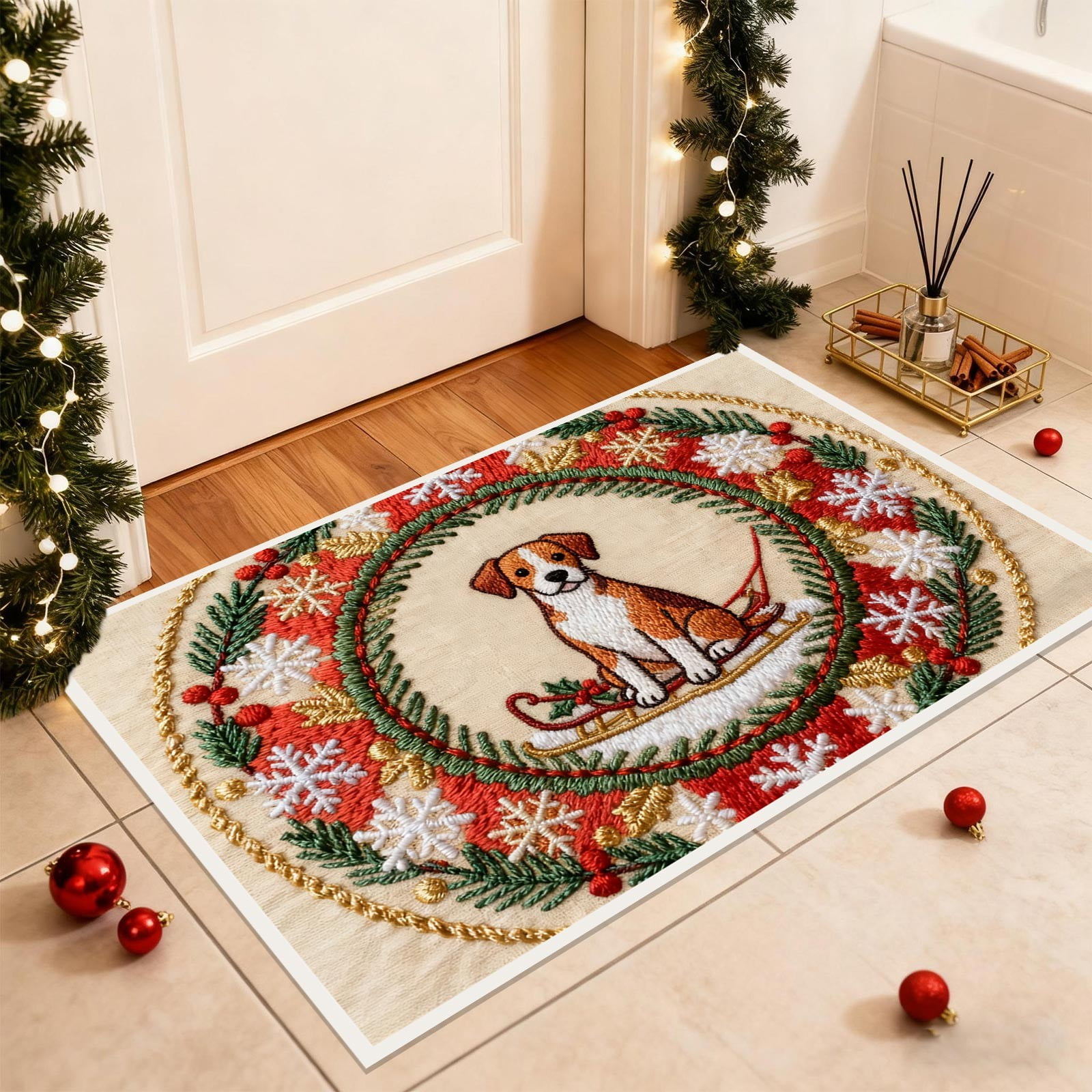 Christmas 3D Embroidery Door Mat | Absorbent Non-Slip Floor Rug for ...