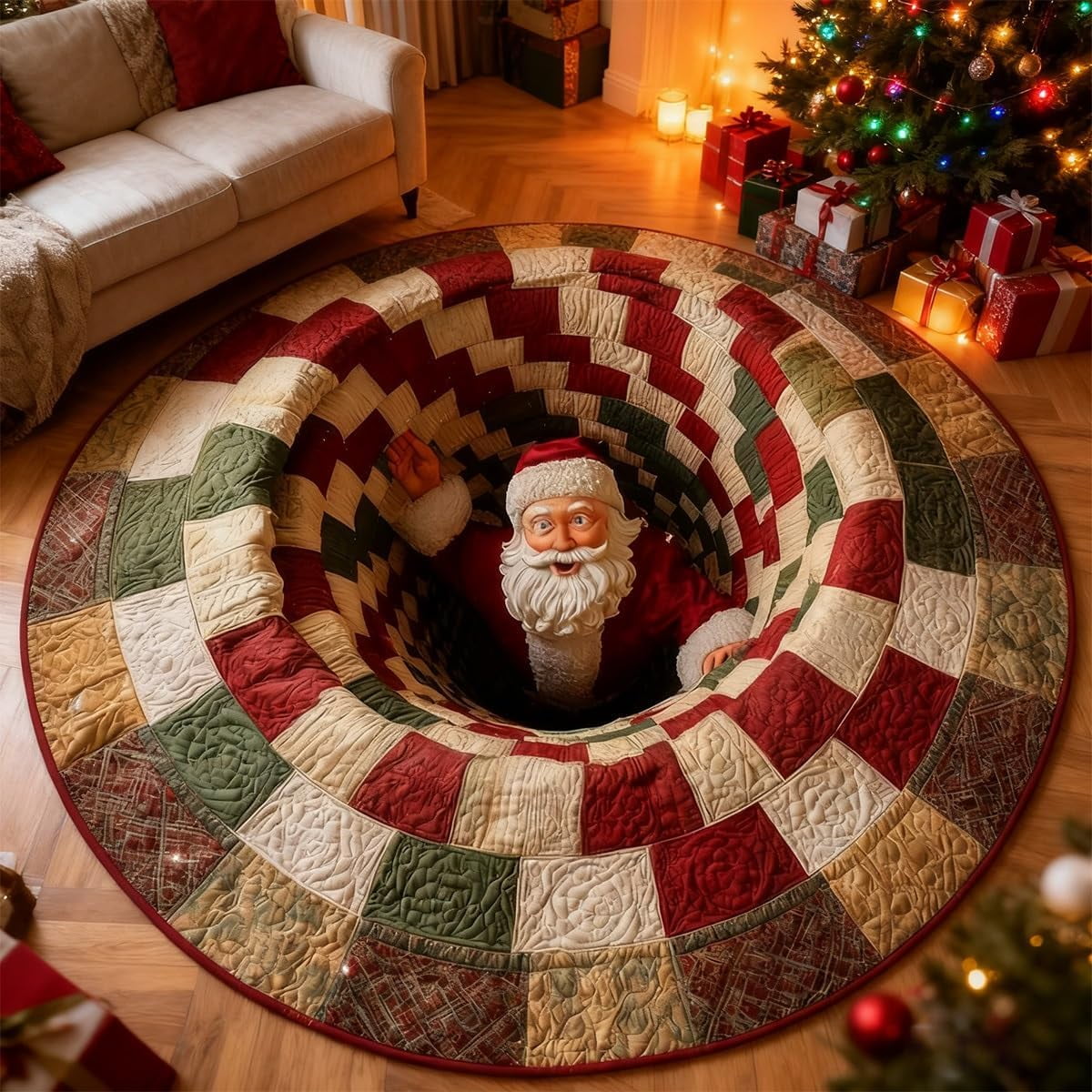 Christmas 3D Rug – Christmas Optical Illusion Rugs, Round Swirl Rug ...