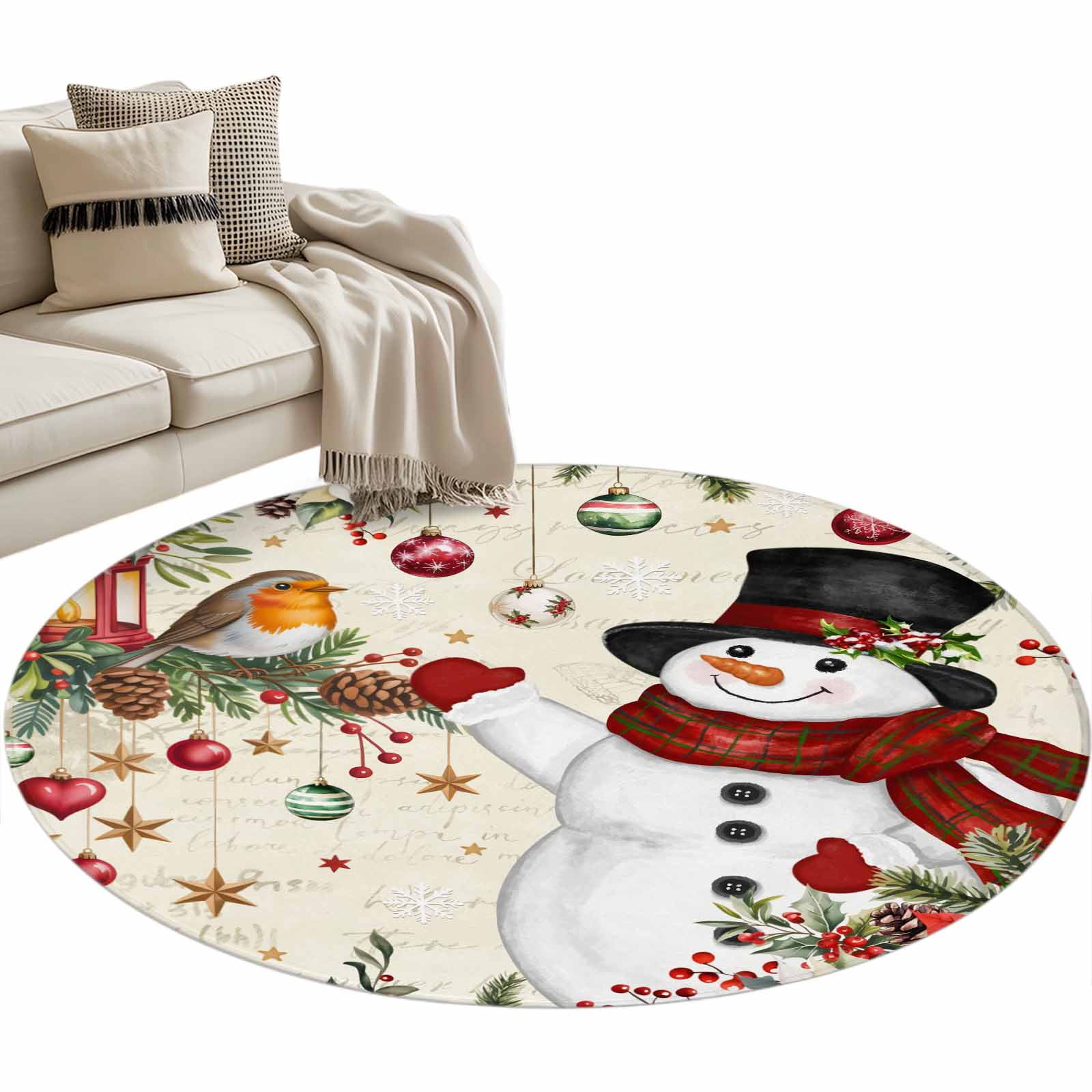 Christmas 3ft Area Rug, Snowman Xmas Tree Snowflake Winter Bird ...