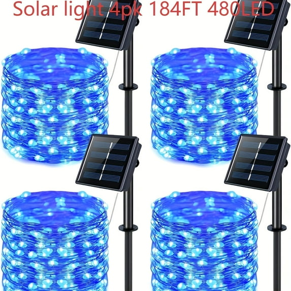 Christmas 4 Pack(184FT 480LED) Outdoor Solar String Lights, Total 184FT ...