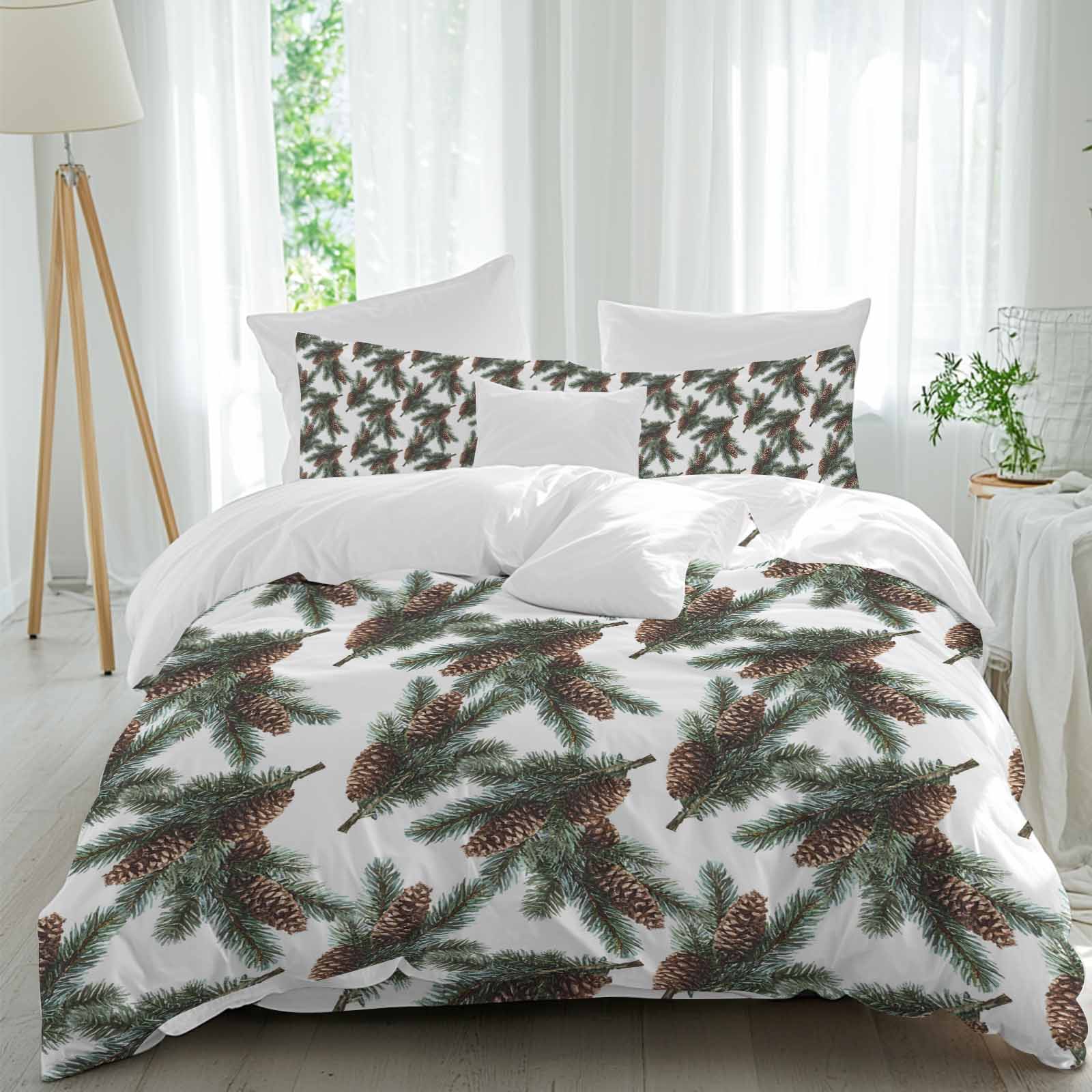 Christmas 4 Piece Duvet Cover Set Twin Size Vintage Pine Tree Leaf Pine ...