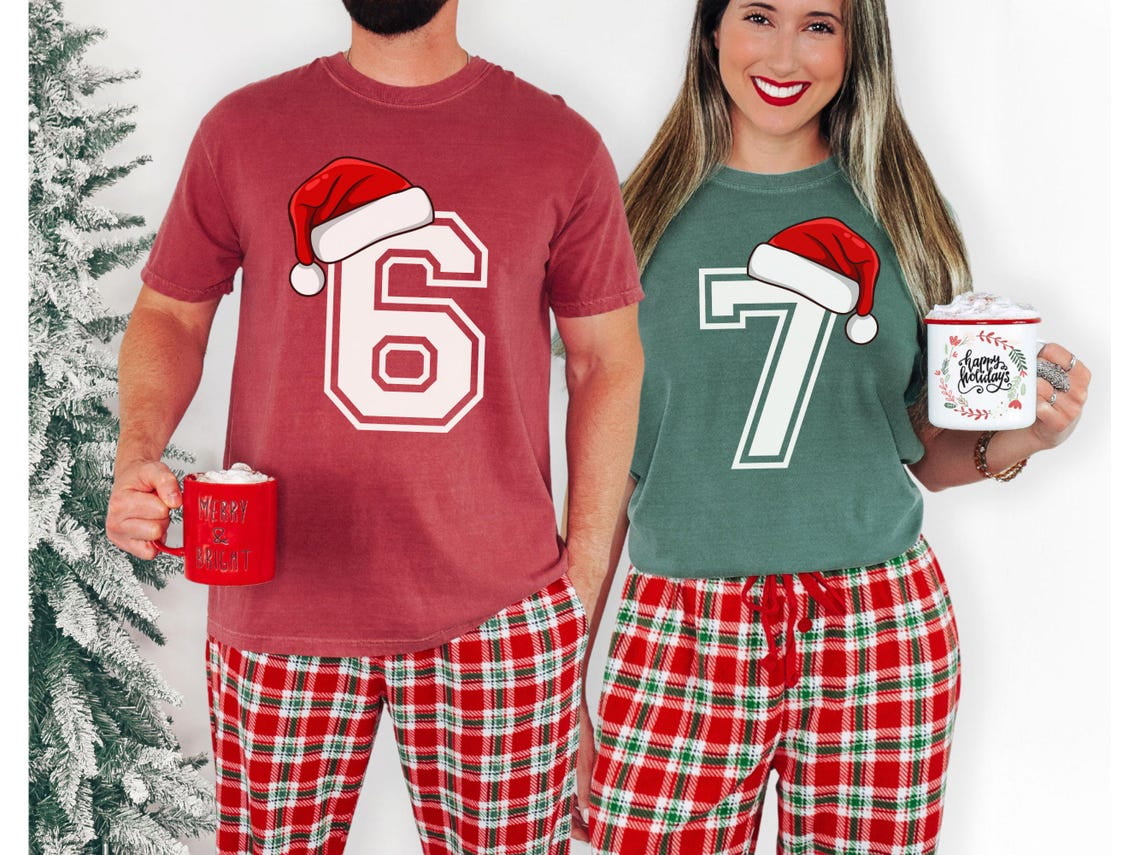 Christmas 6 7 Couples Comfort Colors Shirt, Santa Hat Meme Matching T ...