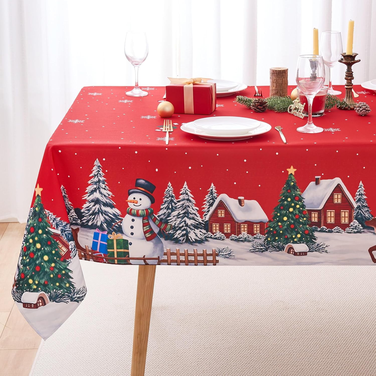 Christmas 60x120 Tablecloth Rectangle Winter Snowflake Snowman ...