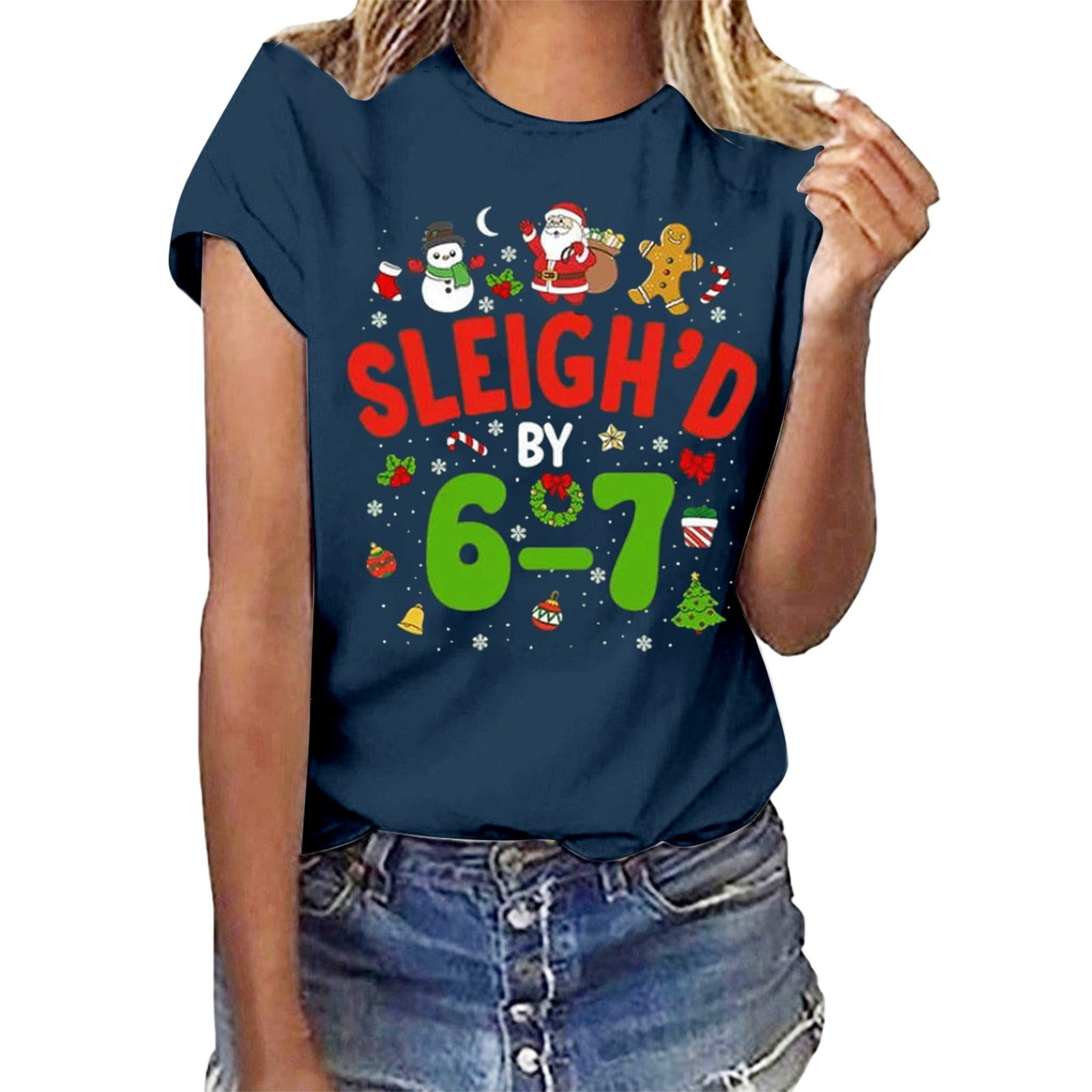 Christmas 67 Six Seven Women's Casual Retro Graphic Print Short Sleeve ...