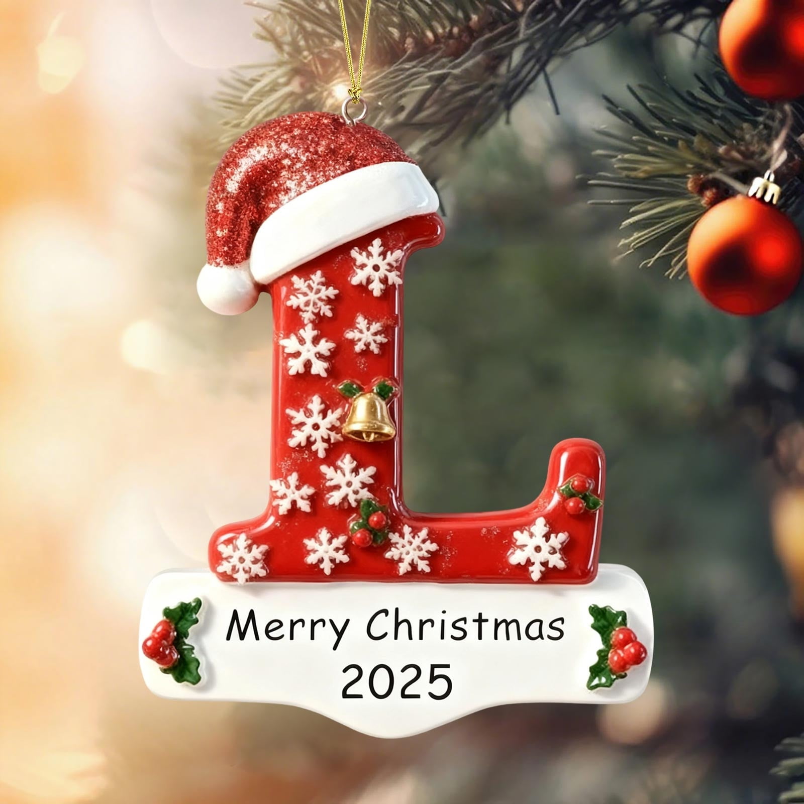 Christmas Acrylic Alphabet Ornaments - 26 Letters A-Z 3.15in, Santa Hat ...