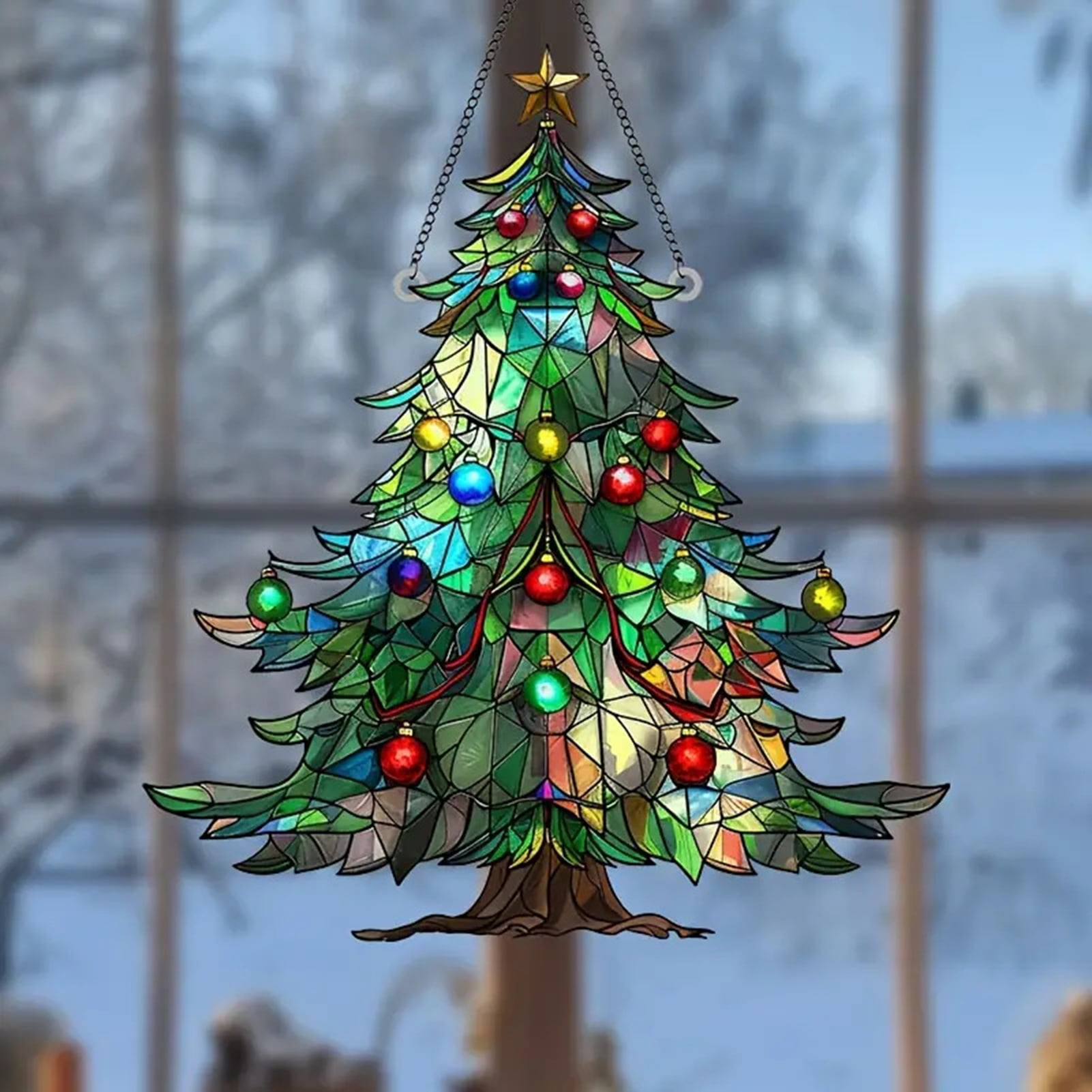 Christmas Acrylic Sun Catcher Colorful Xmas Tree/Gnome Window Hanging ...