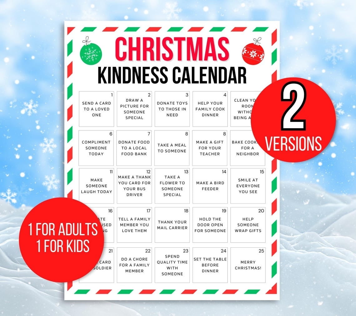 Christmas Acts of Kindness Calendar, Kindness Challenge, Christmas ...