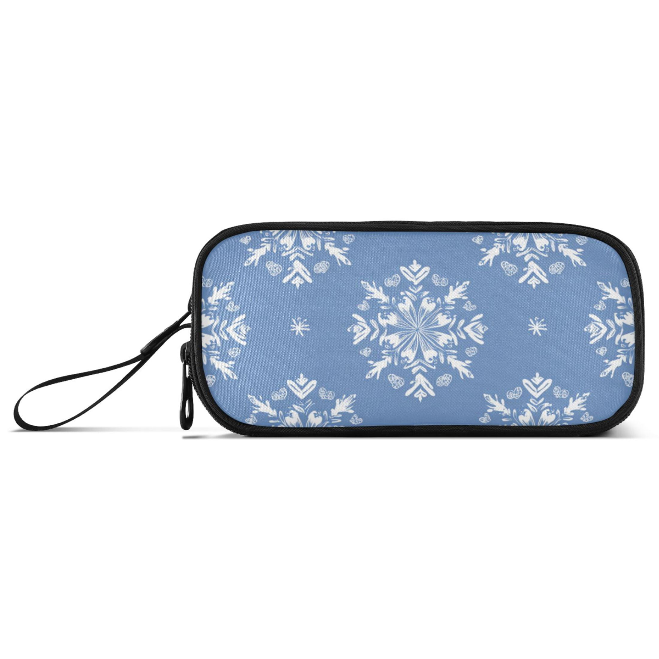 Christmas Adorable Snowflakes Blue Background Pencil Case Stationary ...