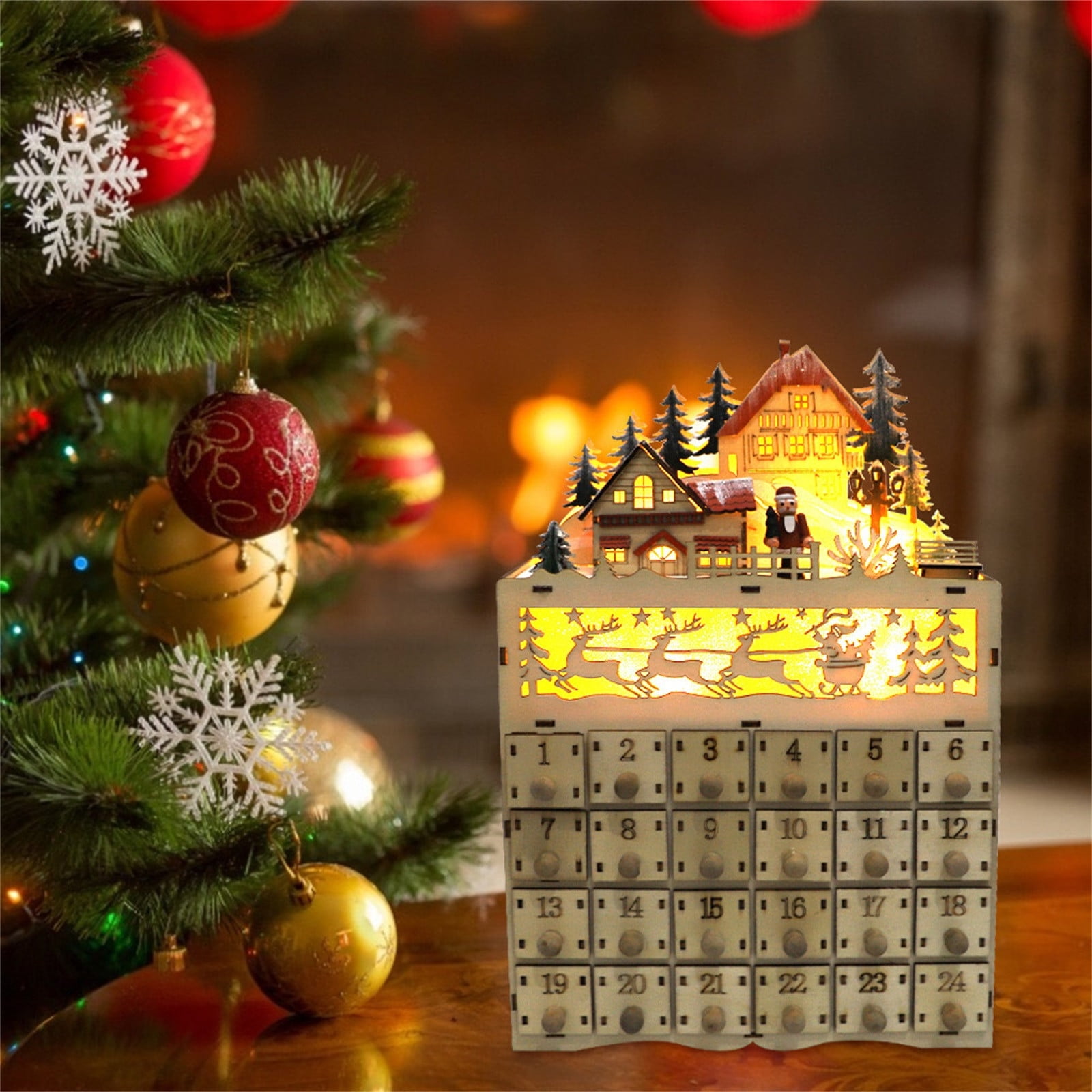 Christmas Advent Calendar 2024-Wooden Calendar Advent with Drawers ...