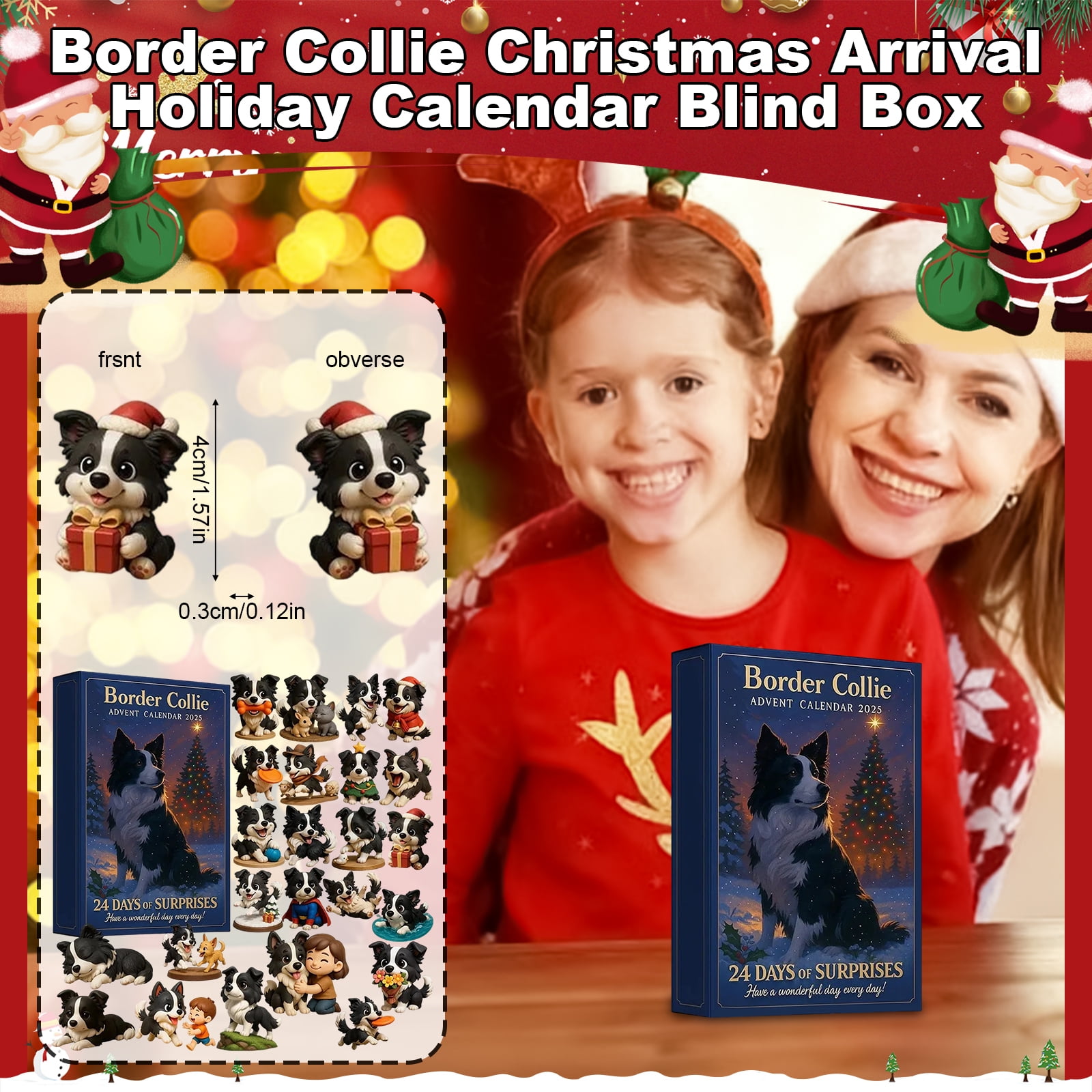 Christmas Advent Calendar 2025, 24 Pcs Border Collie Countdown Calendar ...