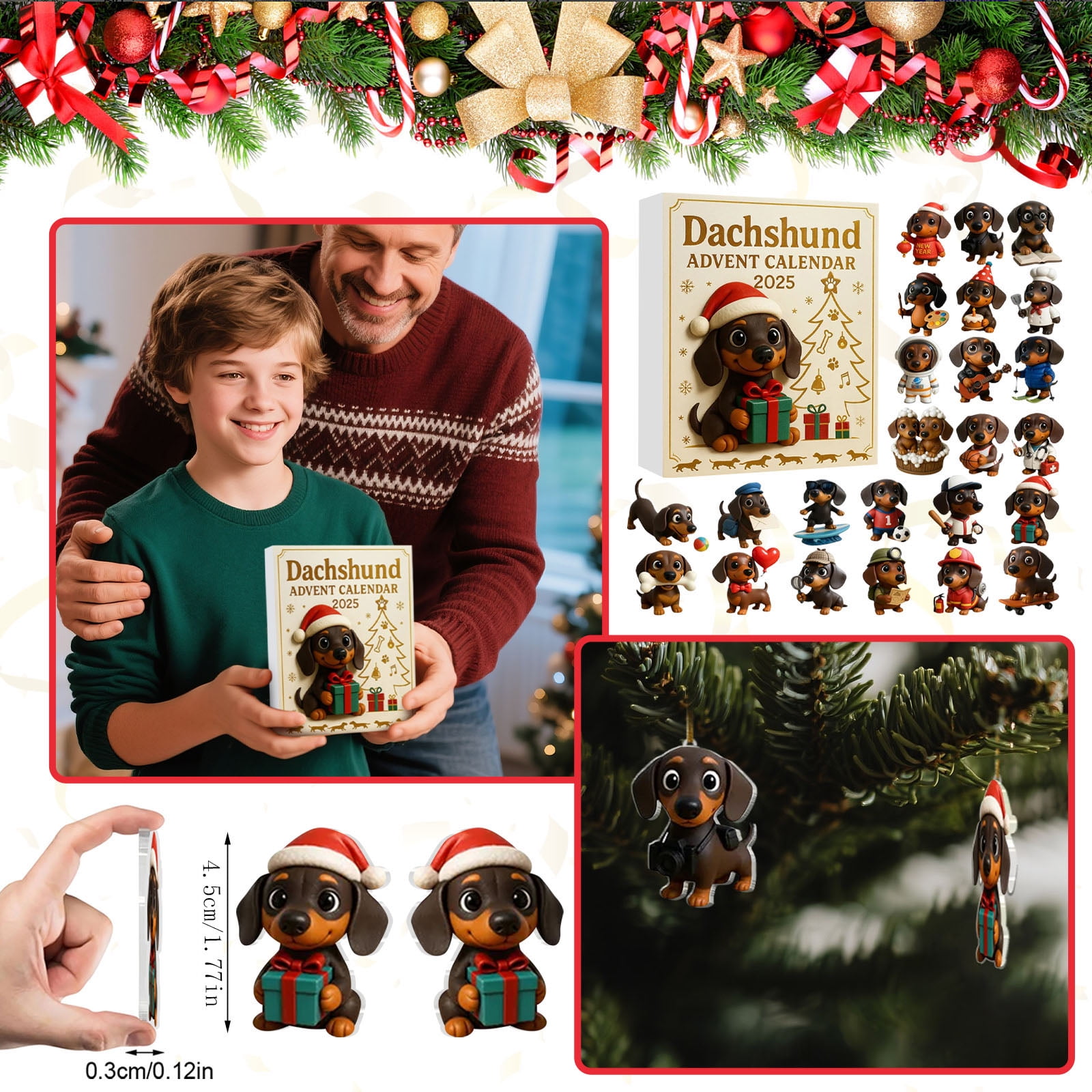 Christmas Advent Calendar 2025, 24 Pcs Dachshund Countdown Calendar ...