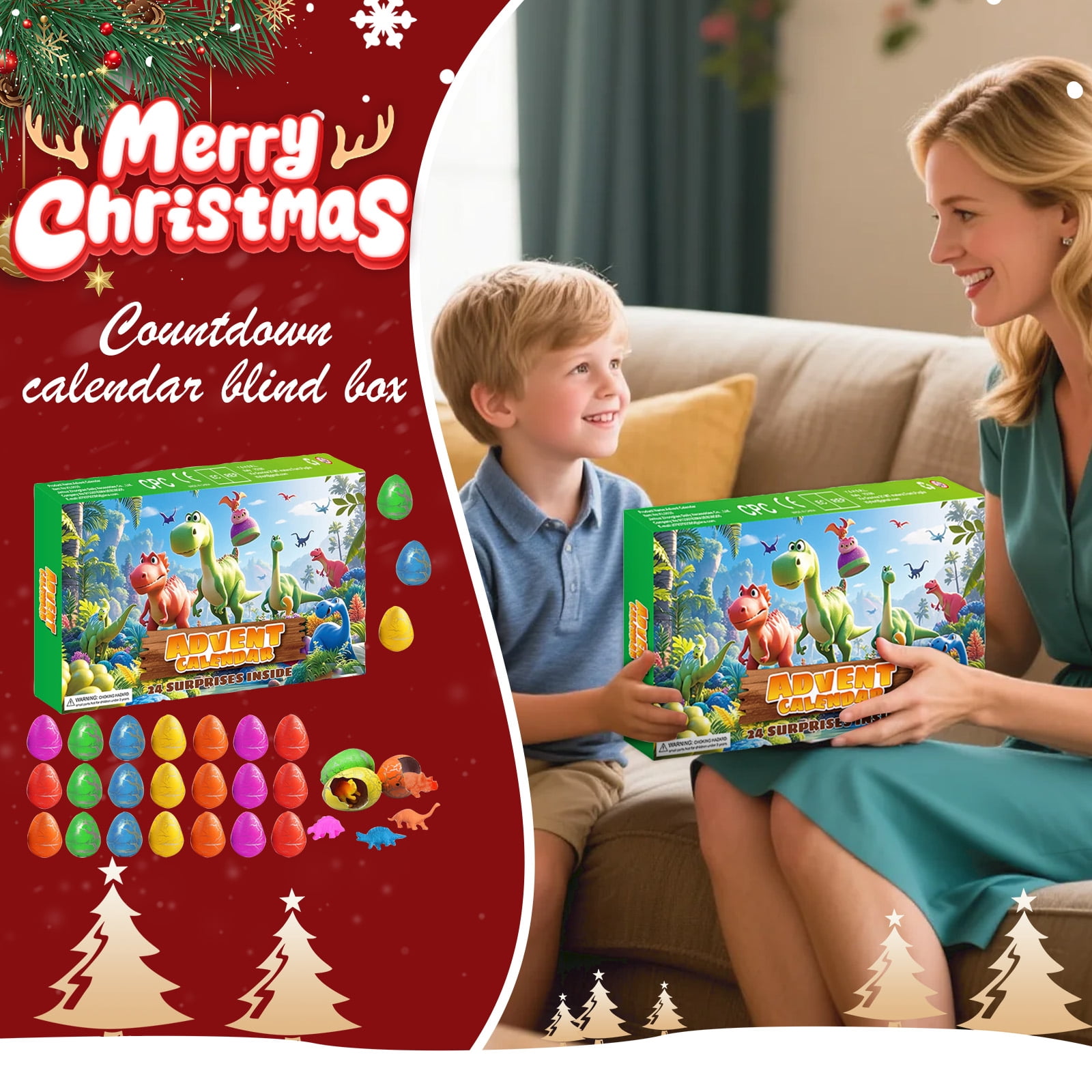 Christmas Advent Calendar 2025 for Kids, 24 In 3 Mini Dinosaur Animals ...