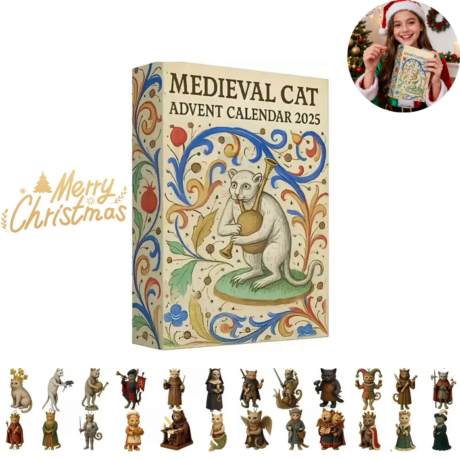 Christmas Advent Calendar, 2025 Medieval Cat Holiday Advent Calendar ...