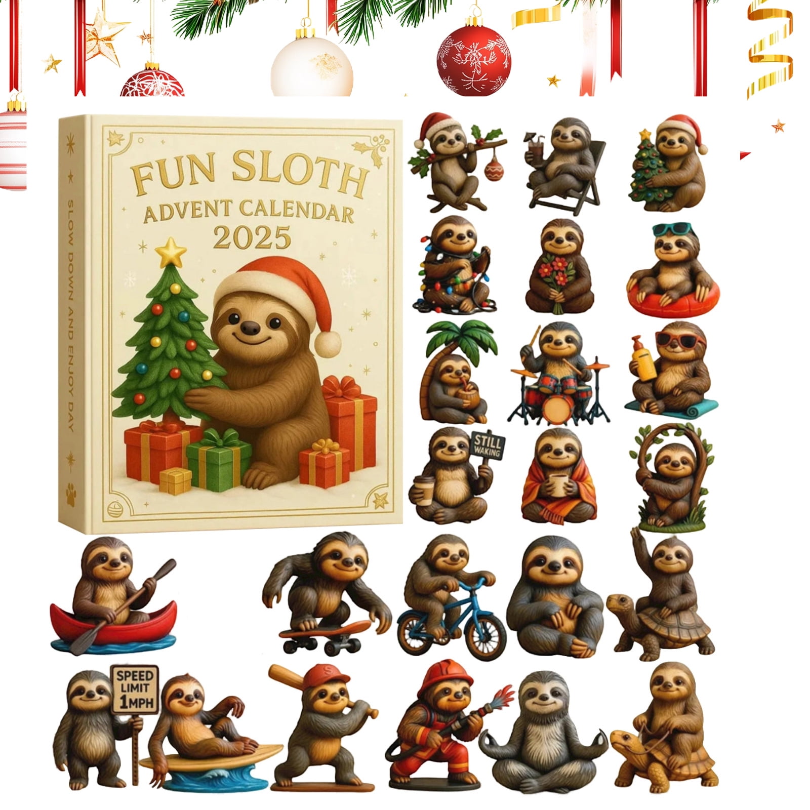 Christmas Advent Calendar, 2025 Sloth Advent Calendar with 24 2D ...