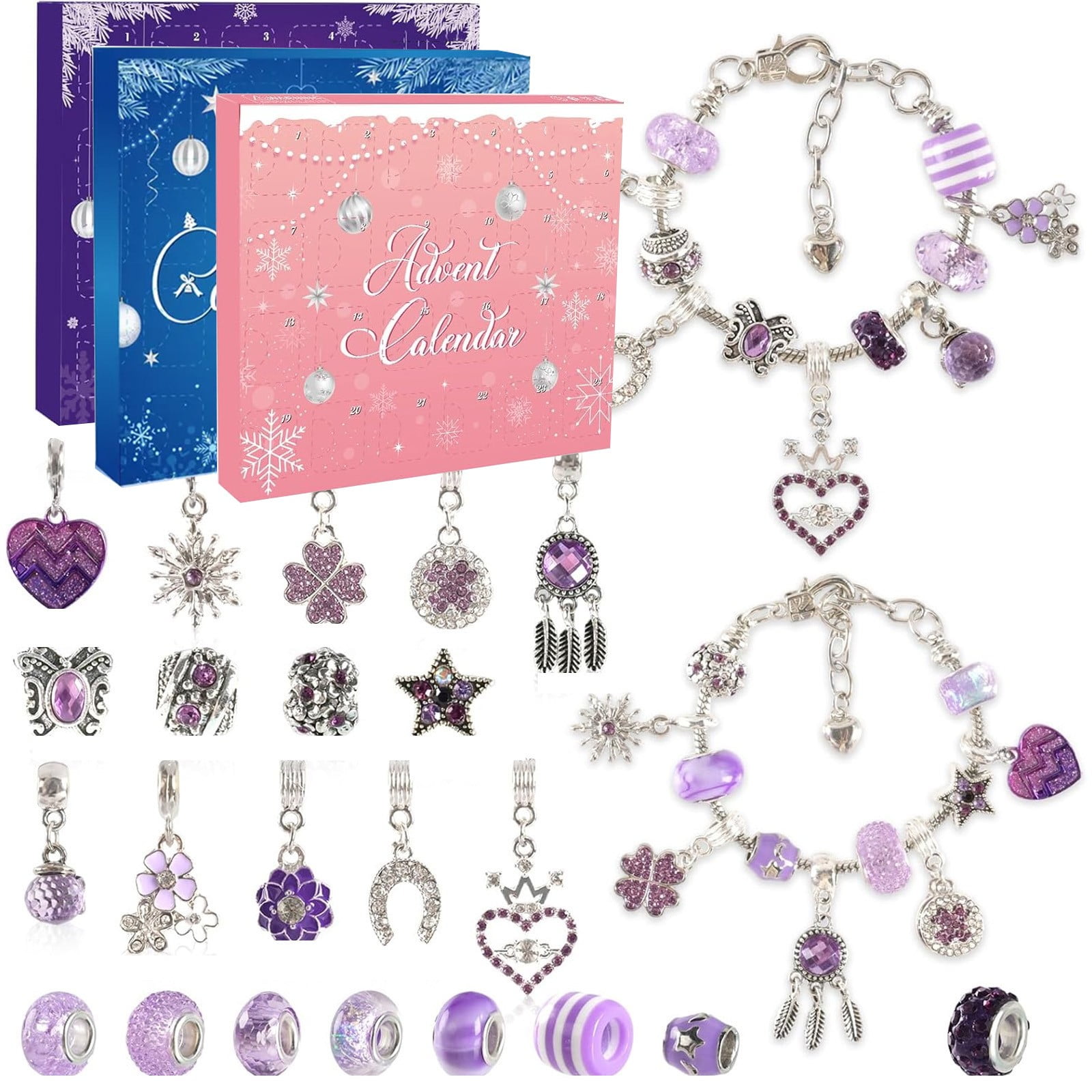 Christmas Advent Calendar 24Pcs Bracelets Necklace, DIY Jewelry Making ...