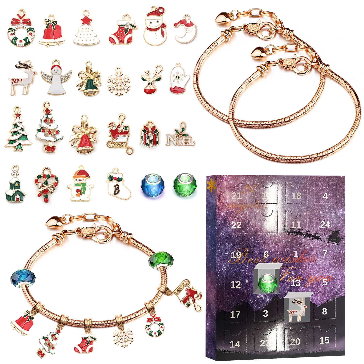 Christmas Advent Calendar Bracelets 2024 for Girls 24 Days Xmas ...