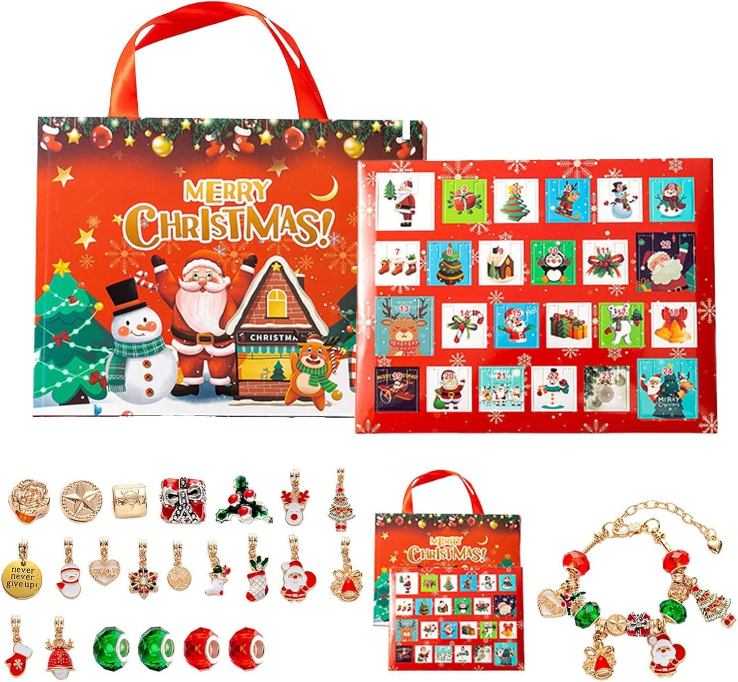 Christmas Advent Calendar Bracelets, 24 Days Xmas Countdown Calendar ...
