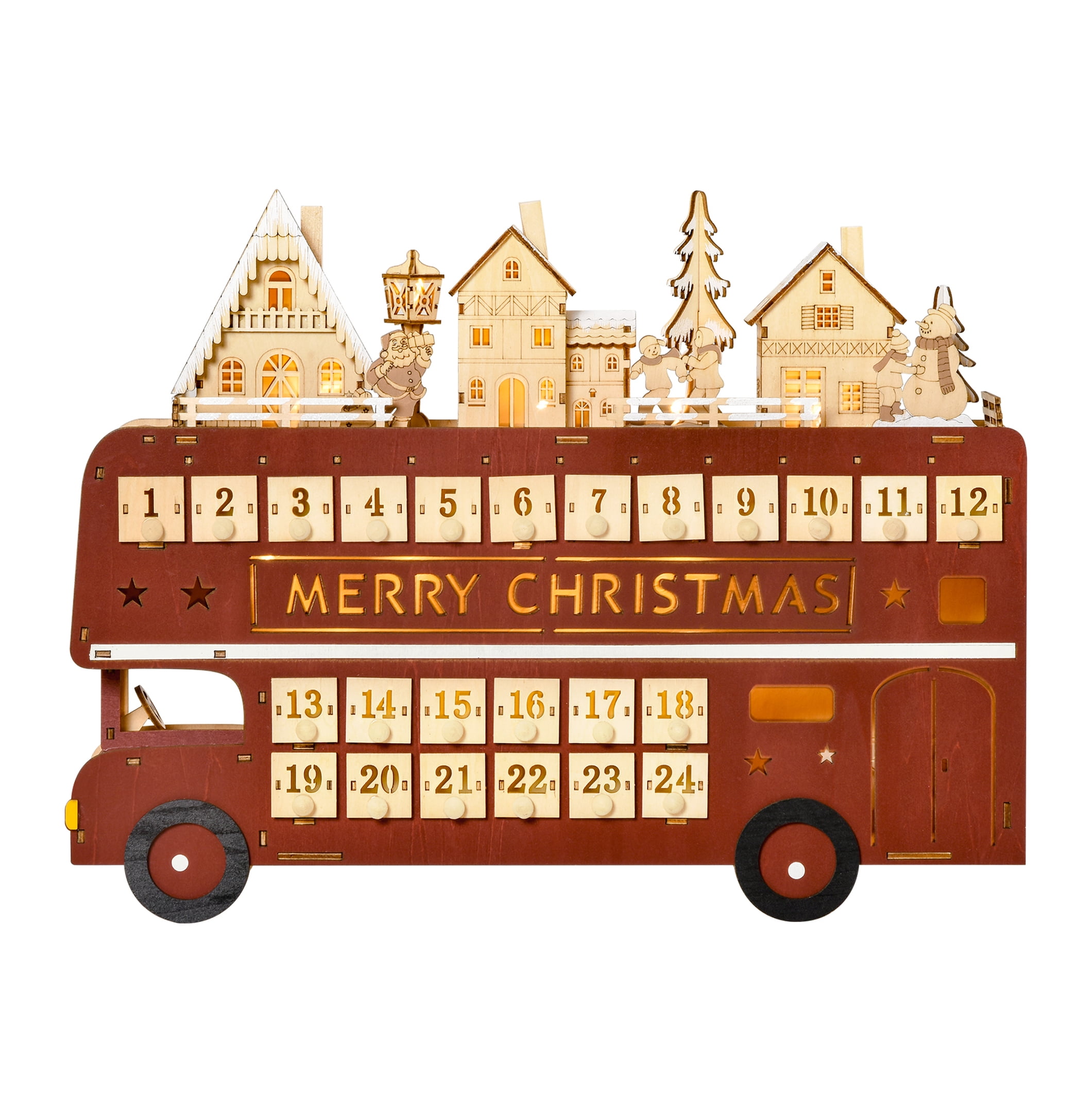 Christmas Advent Calendar - Light Up Wooden Bus Xmas Decoration ...