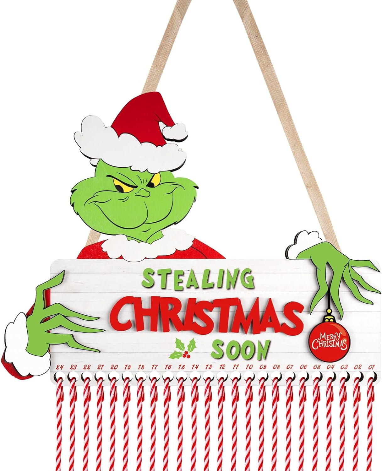 Christmas Advent Calendar Wooden Sign - Candy Canes Christmas Countdown ...