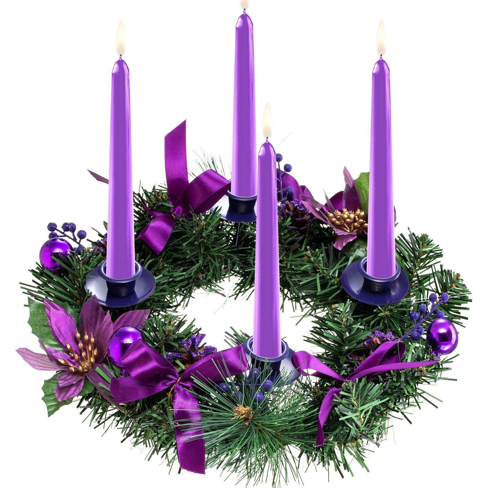Christmas Advent Wreath Candle Holder, Purple Ribbon Advent Wreath, 4 ...