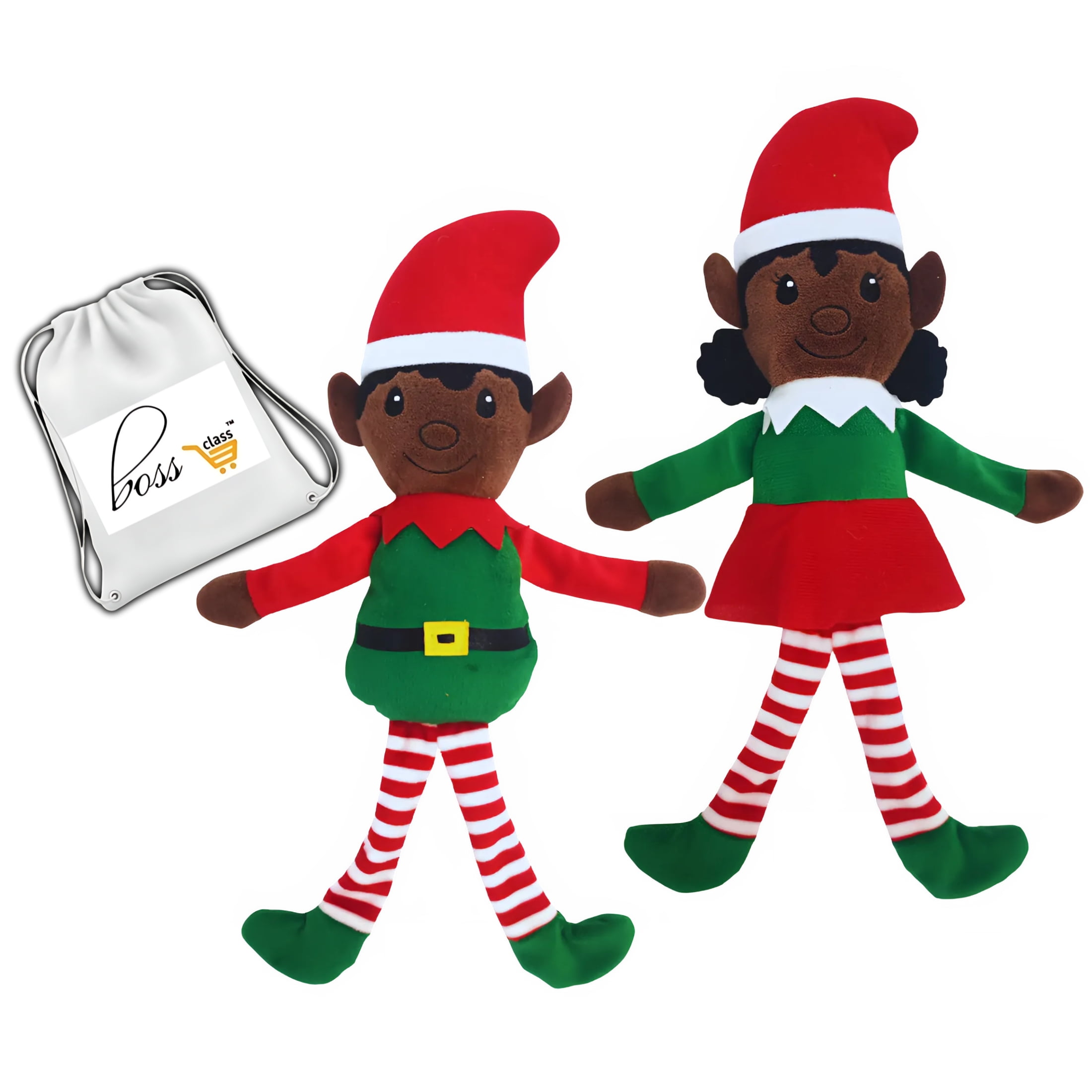 Christmas African American Plush Elf Dolls, 14.5in Soft Cuddly Black ...