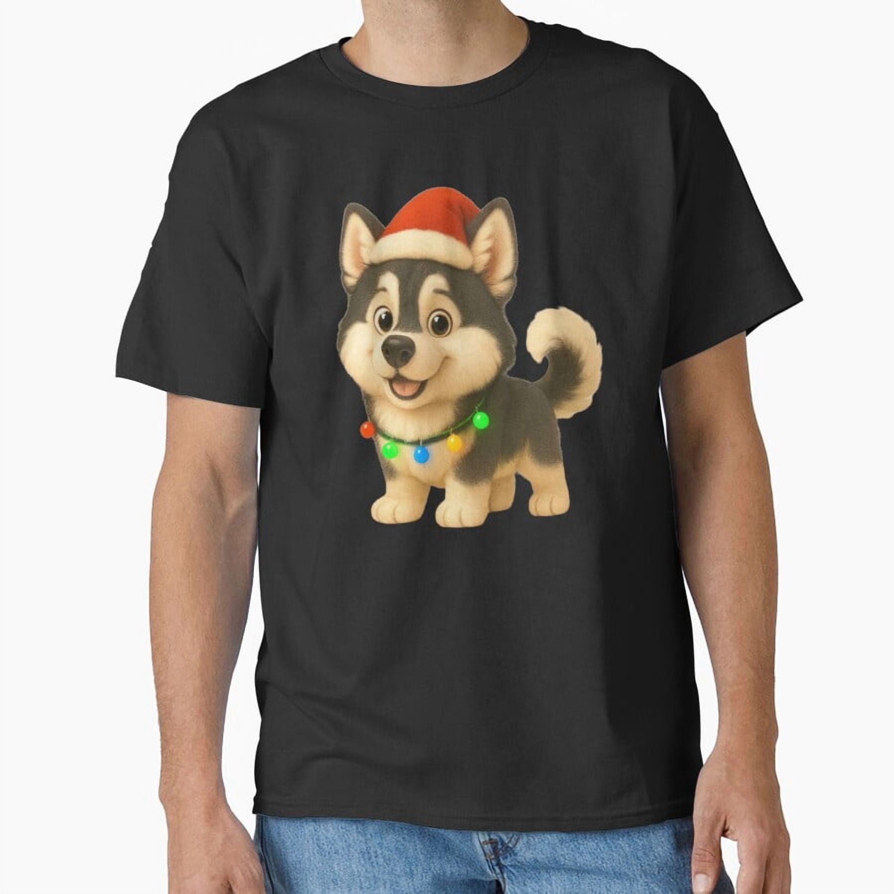 Christmas Alaskan Malamute With A St. Nick Hat And A Scarf Funny Dog ...