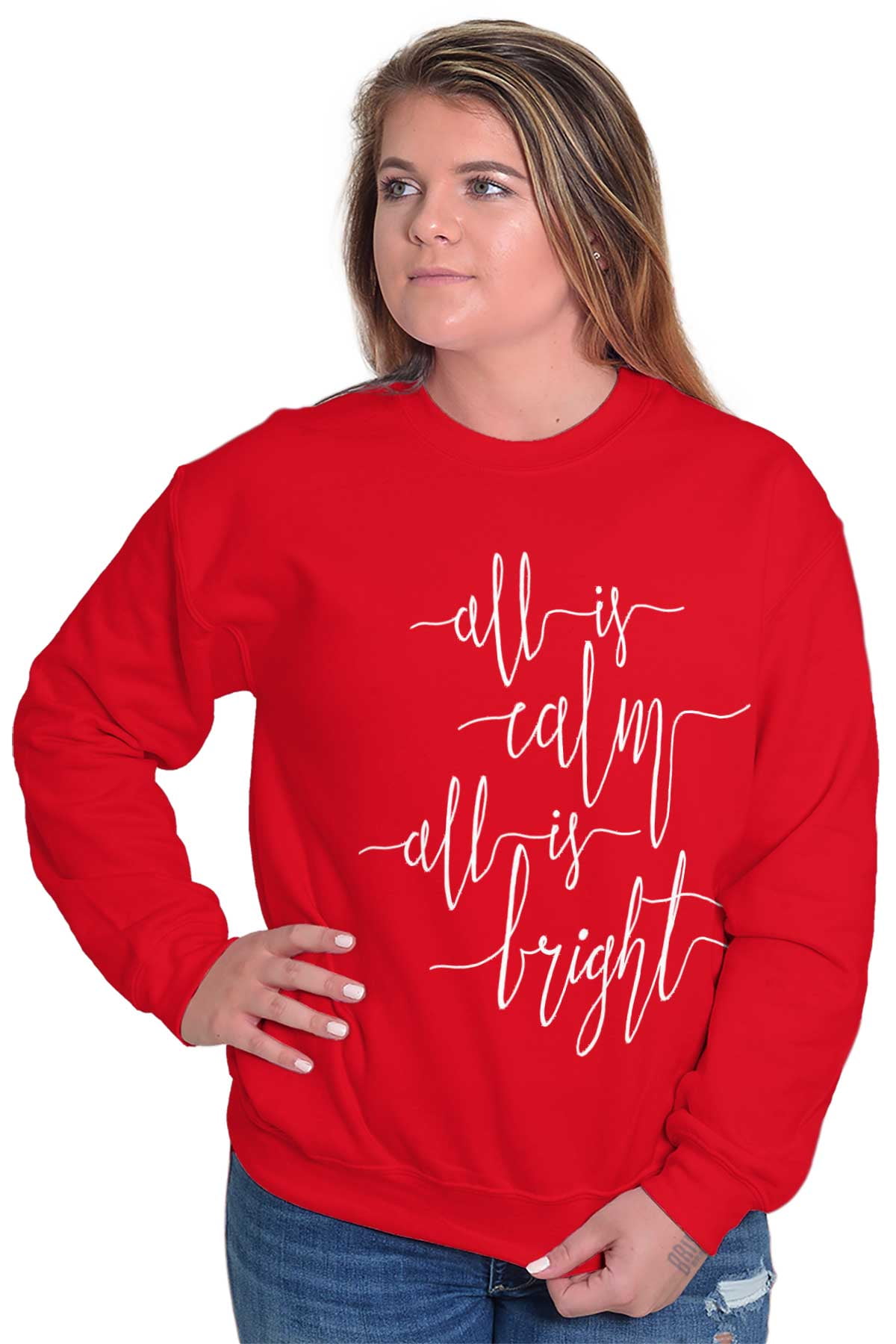 Christmas All Is Calm and Bright Women Plus Size Crewneck Sweatshirt ...