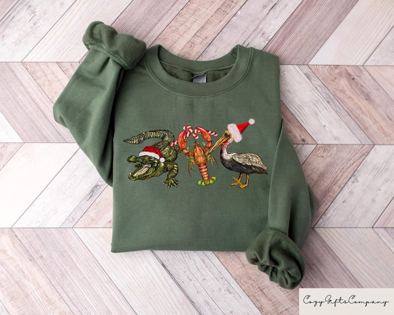 Christmas Alligator Pelican Crawfish Sweatshirt, Holiday Sweater, New ...