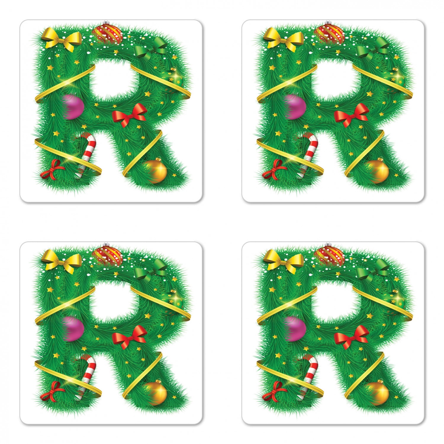 Christmas Alphabet Coaster Set of 4, The Letter of R with Baubles ...