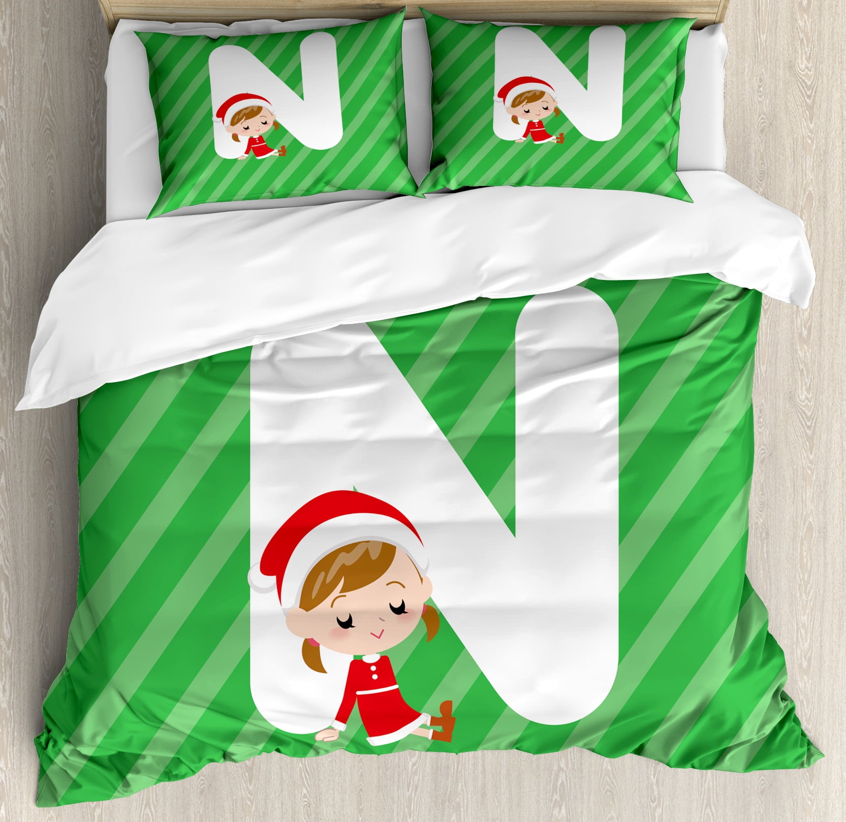 Christmas Alphabet Duvet Cover Set, Concept of Letter N and a Girl ...