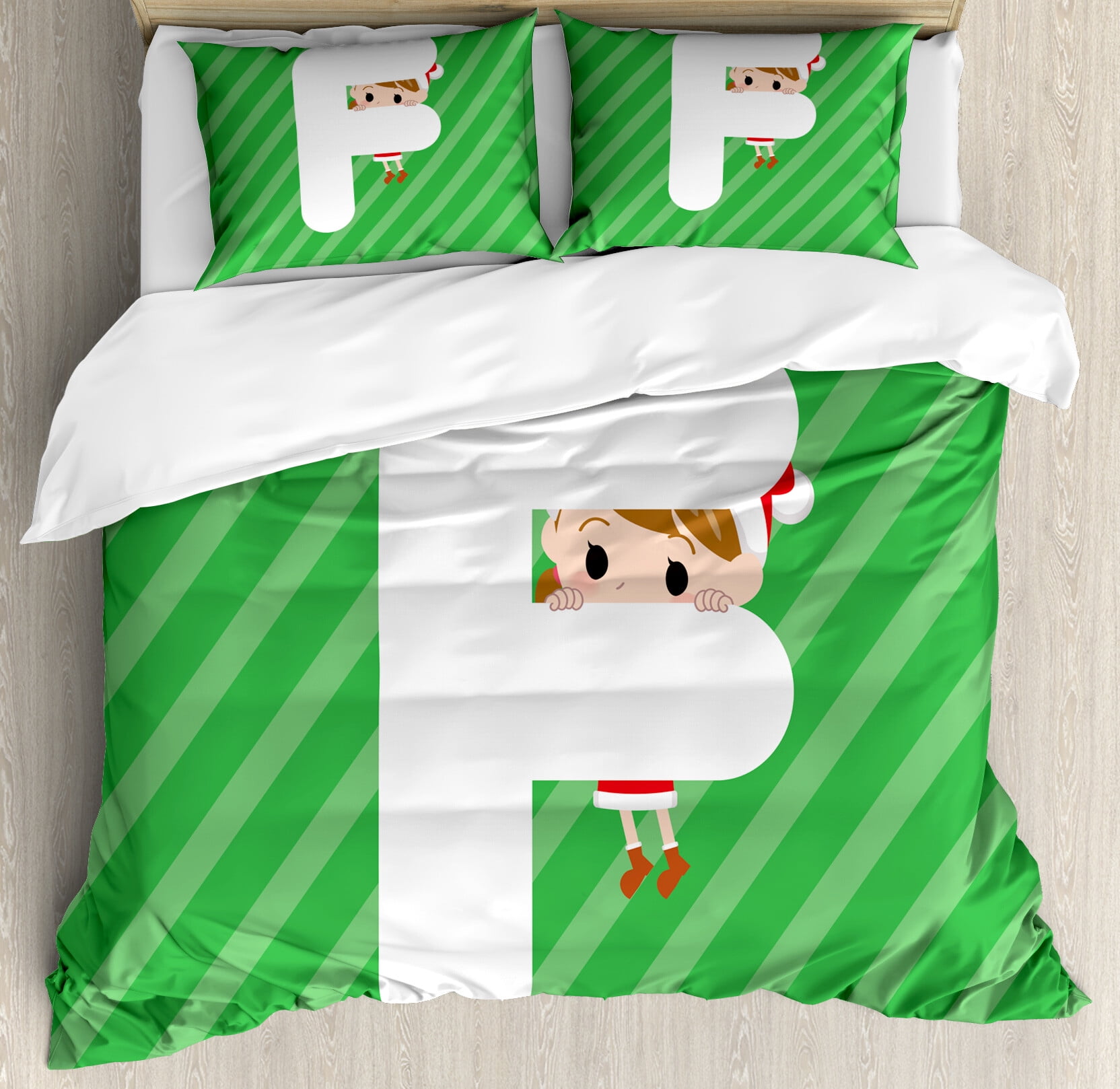Christmas Alphabet Duvet Cover Set, Graphics of a Girl Hiding Behind ...