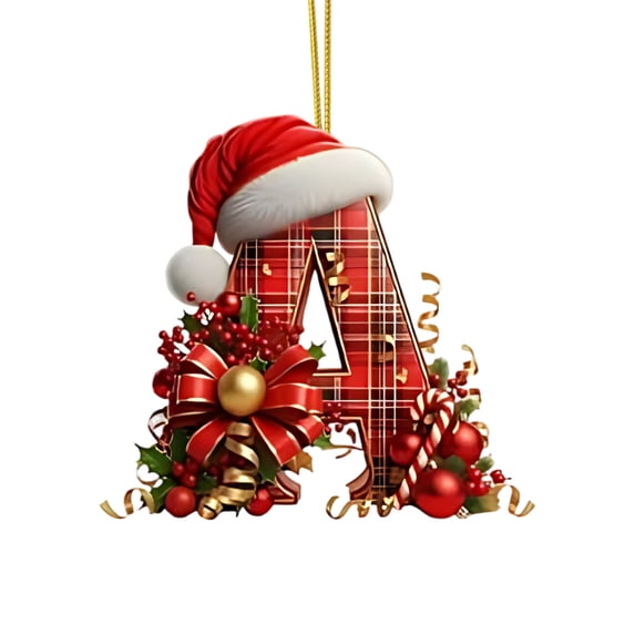 Christmas Alphabet Ornament Pendants - 2D Acrylic 26 Letters Santa Hat ...
