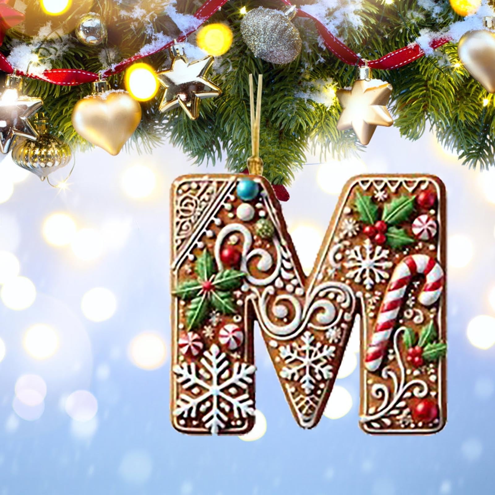 Christmas Alphabet Ornaments Set Candy Cane Initial Letter Pendants ...