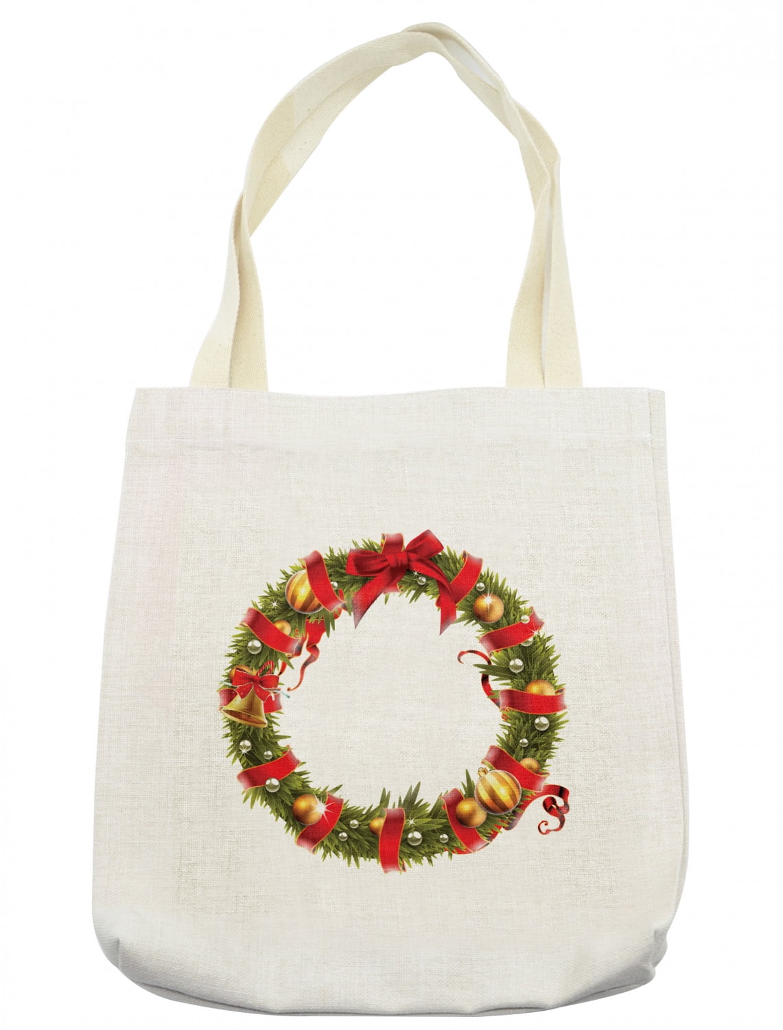 Christmas Alphabet Tote Bag, O Letter as Winter Symbol Ornamented with Ribbons and Baubles ...