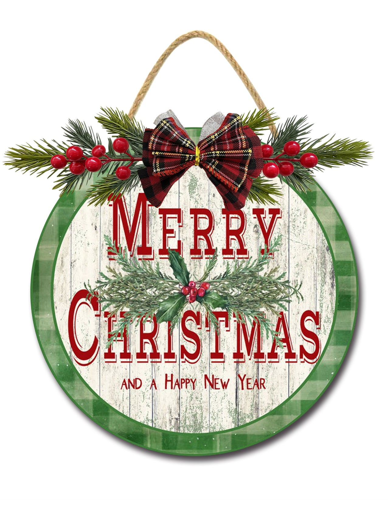 Christmas And Happy New Year Sign Front Door Porch Decorations, Round ...