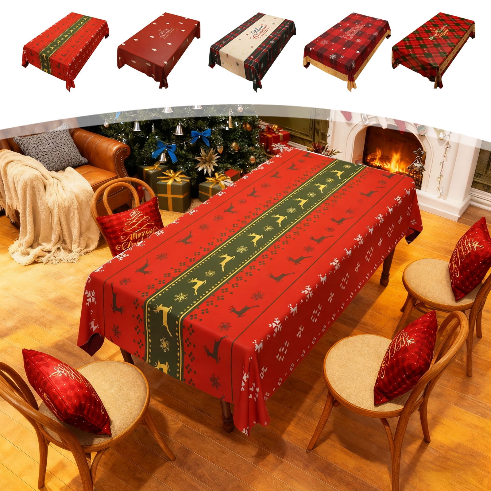 Christmas And NewYear Tablecloth Waterproof Oil-Resistance No-Wash ...