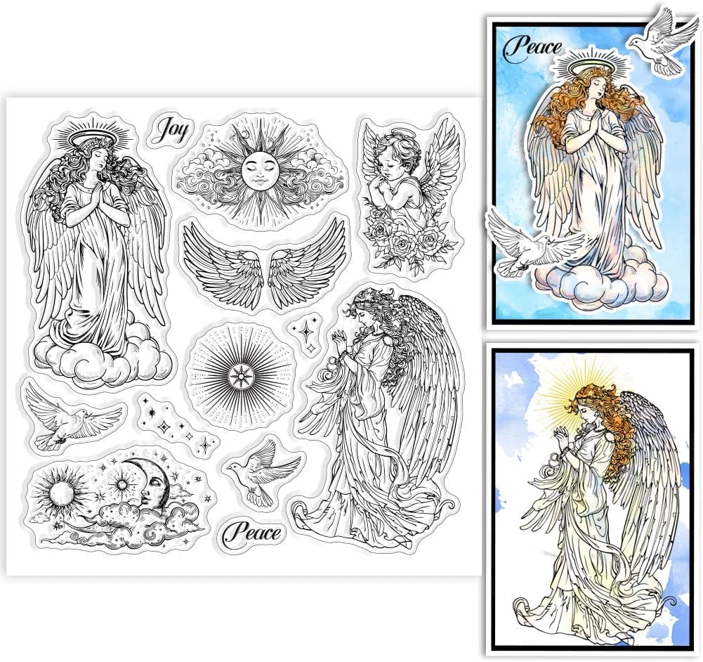 Christmas Angel Clear Stamps Angel Background Silicone Stamp Angel Moon ...