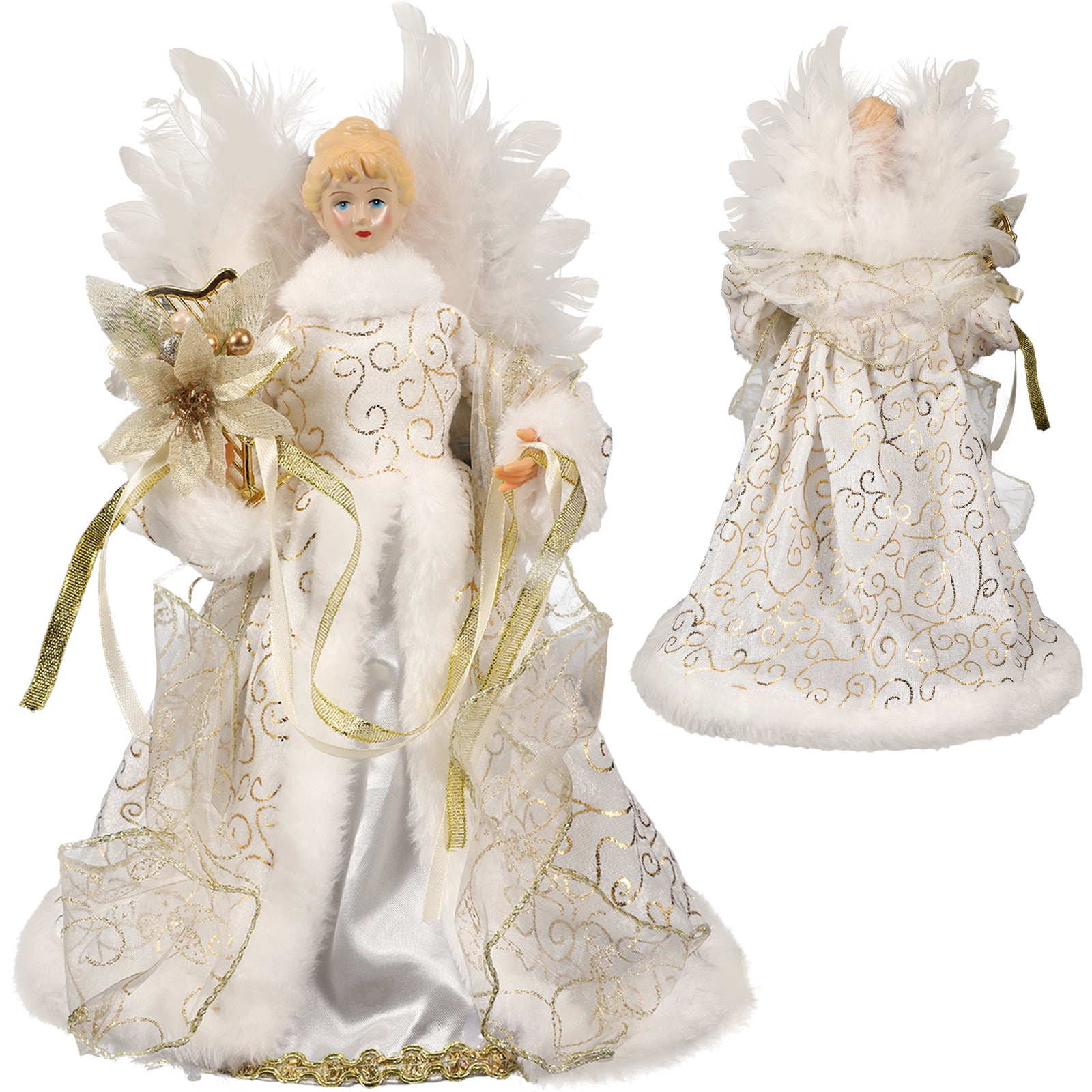 Christmas Angel Tree Topper Angel Figurine Ornament with Feather Wings ...