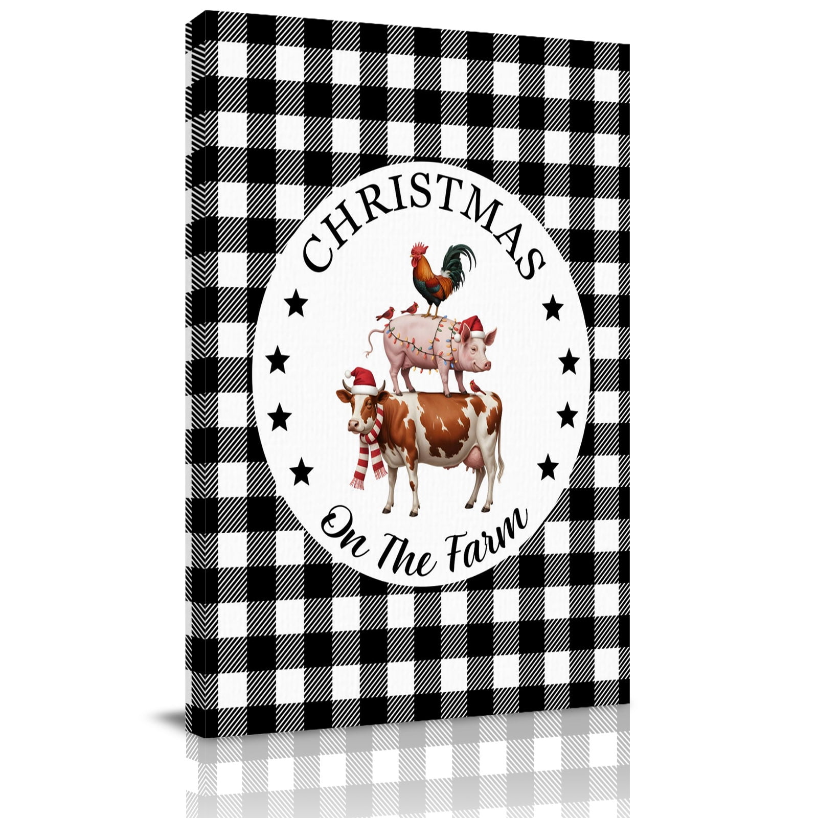 Christmas Animal Canvas Wall Art for Living Room, Farm Cow Pig Chicken ...