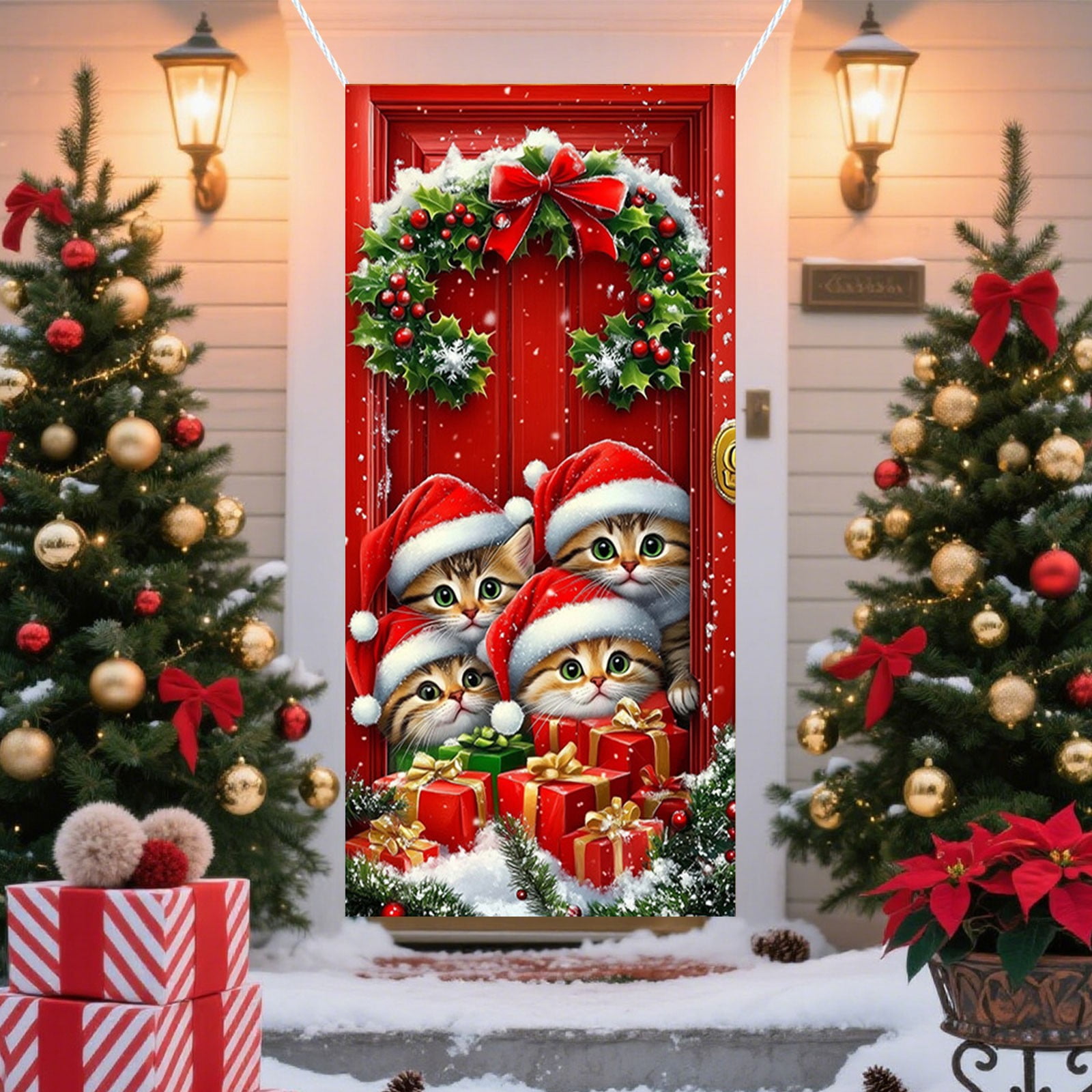 Christmas Animal Door Cover Decorations, 35*71" Christmas Front Door ...