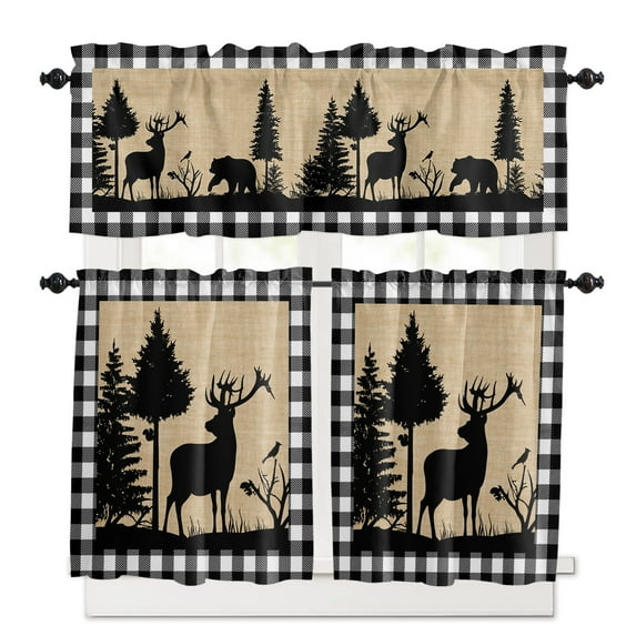 Christmas Animal Kitchen Curtains Valances and Tiers Set of 3 Moose Elk ...