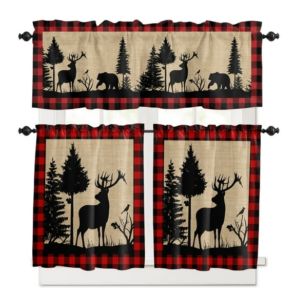 Christmas Animal Kitchen Curtains Valances and Tiers Set of 3 Moose ...